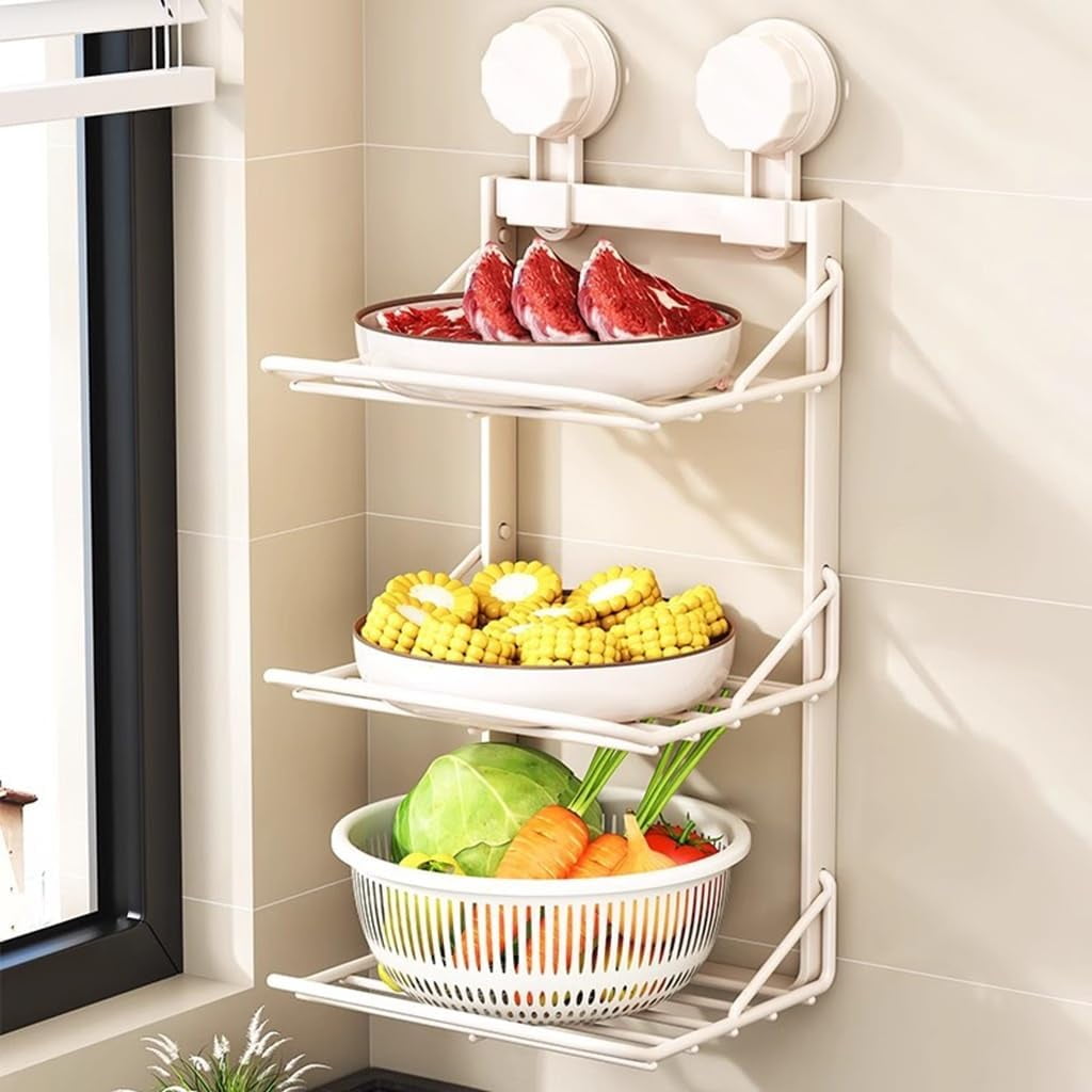 Wall Mounted Carbon Steel Storage Shelves Foldable 3-Tier Dinner Plate ...