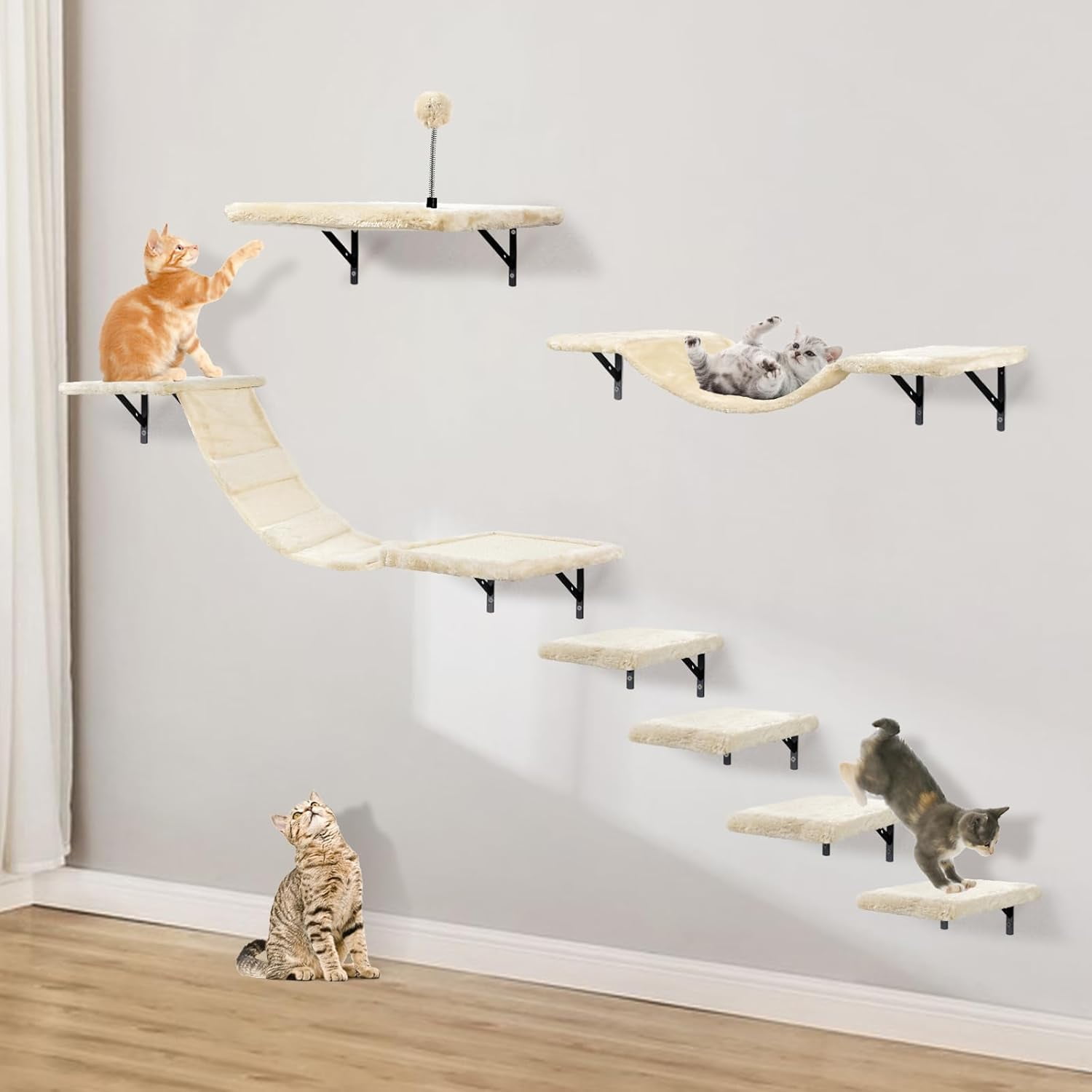 Wall-Mounted Cat Climber Set with Climbing Shelves, Perches, Bridge ...