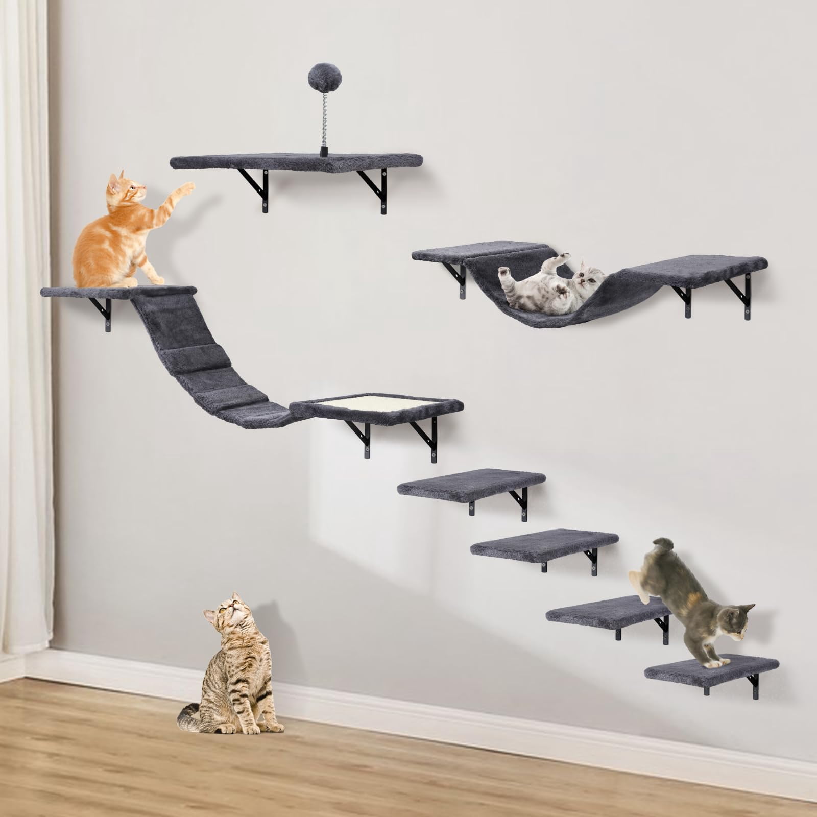 Wall-Mounted Cat Climber Set with Climbing Shelves, Perches, Bridge ...