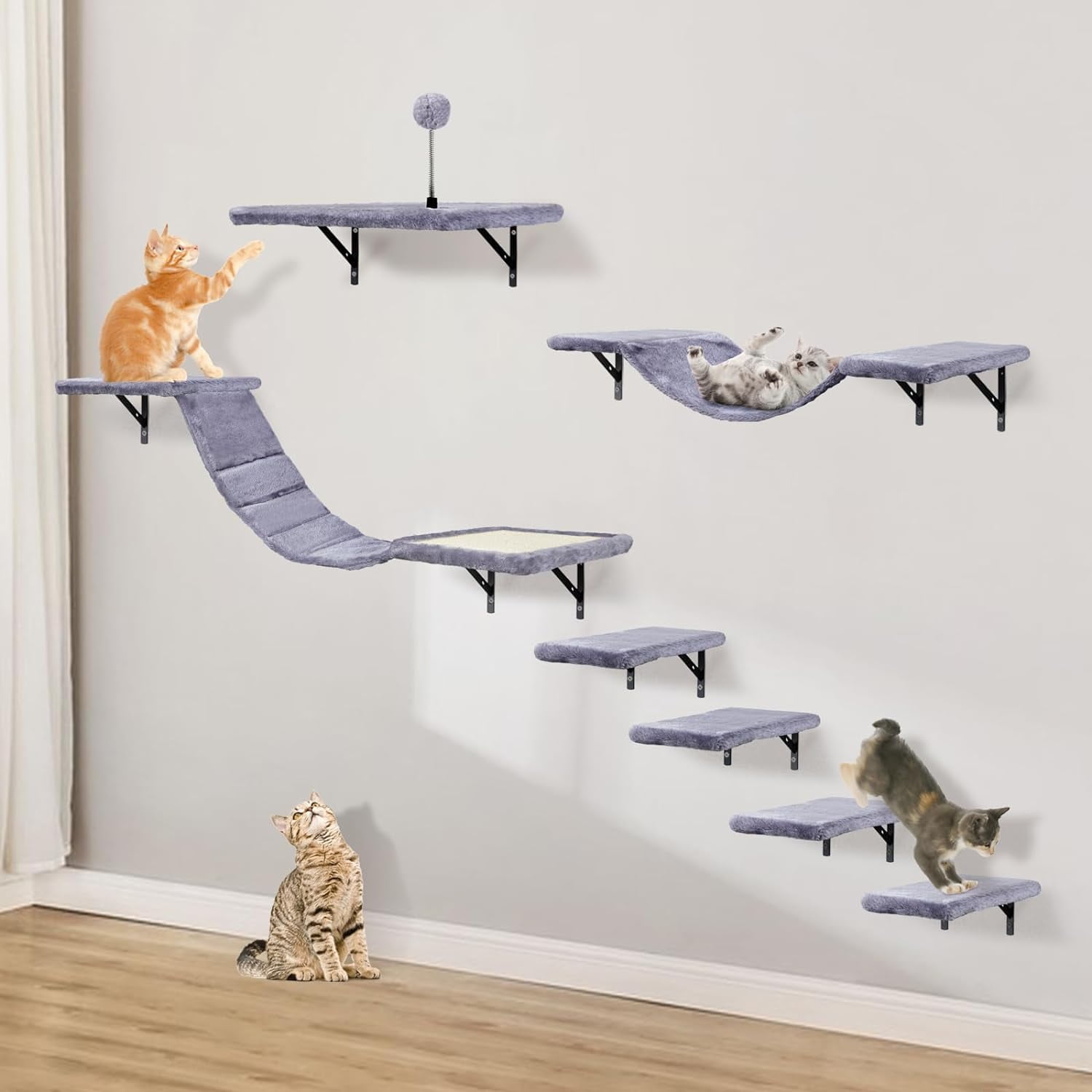 Wall-Mounted Cat Climber Set with Climbing Shelves, Perches, Bridge ...