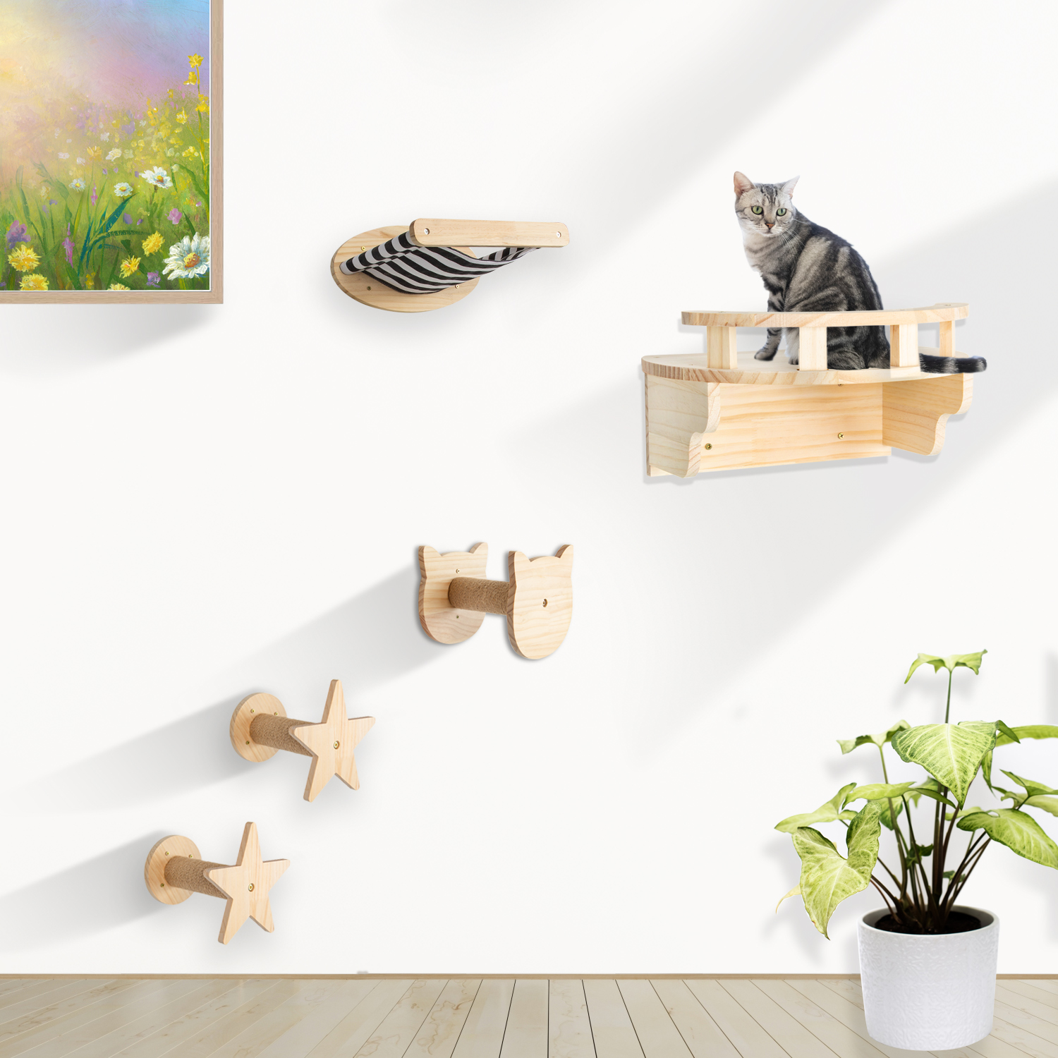 Wall Mounted Cat Climber Set Jump Platform Cat Hammock & Lookout ...