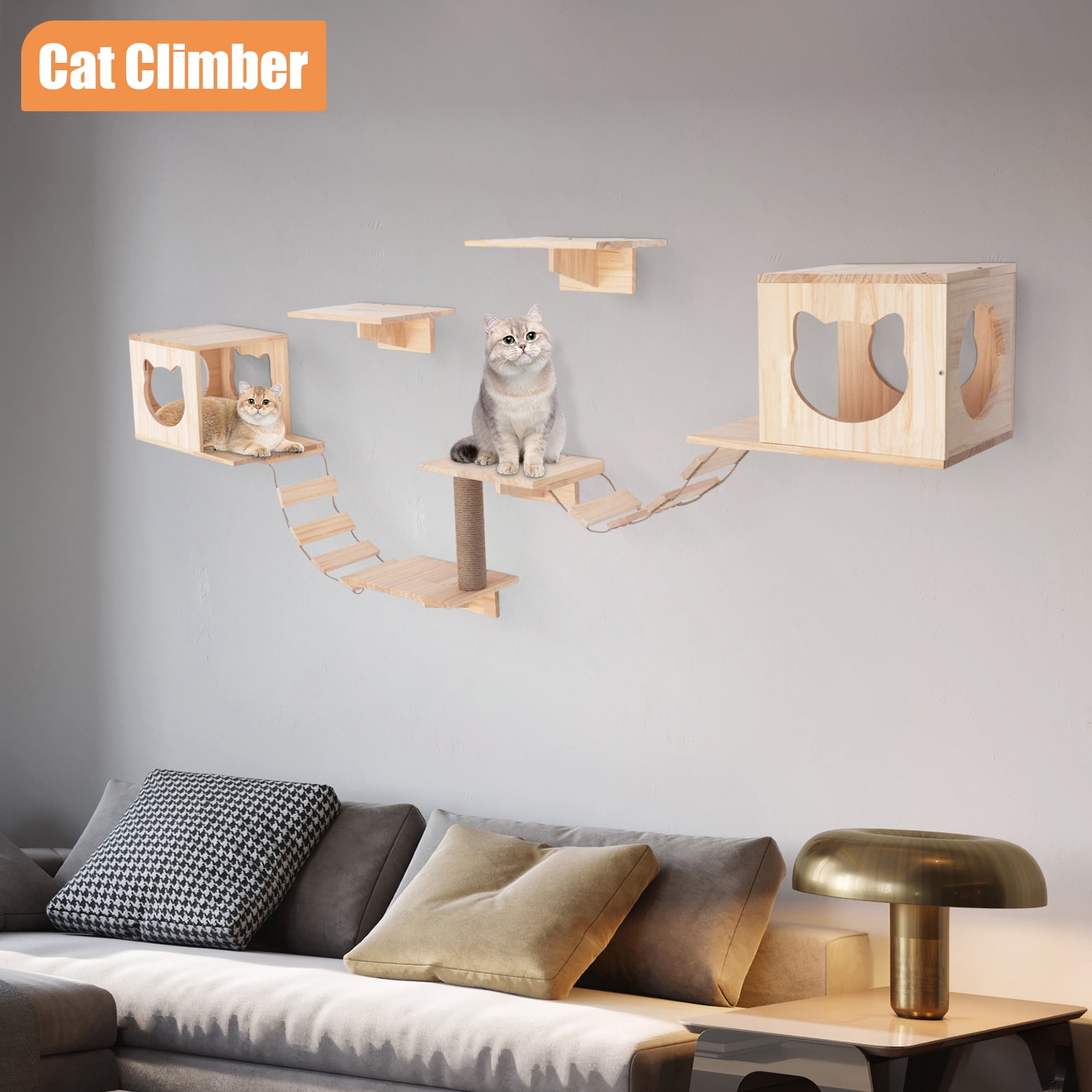 Wall-Mounted Cat Climber Set with Sisal Scratching Post, Cat Houses ...