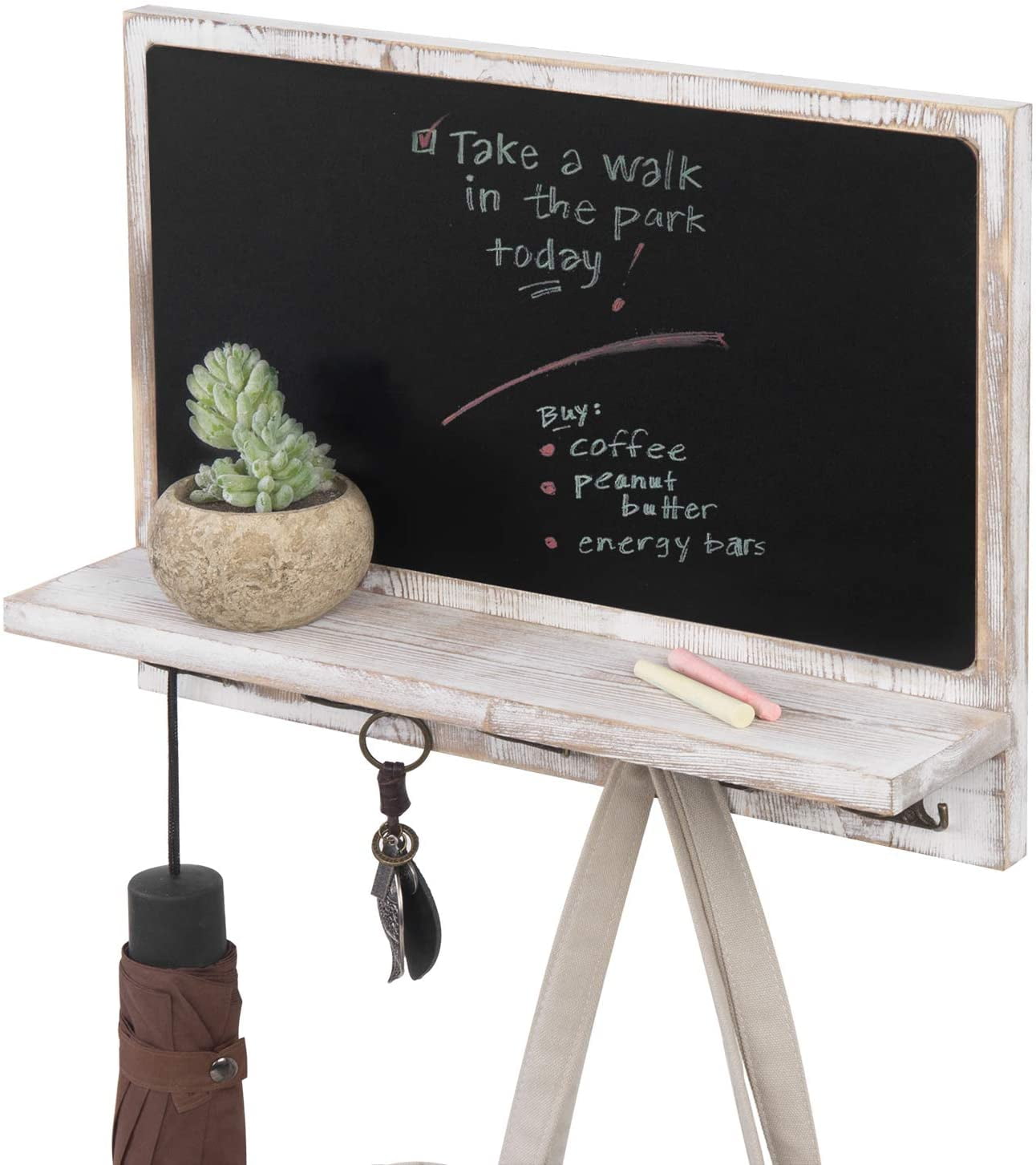 Wall-Mounted Chalkboard With Display Shelf And 10 Key Hooks Clothes ...