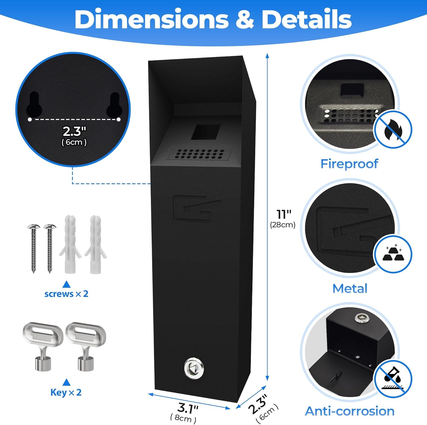 Wall Mounted Cigarette Butt Disposal Bin, Fireproof, Corrosion ...