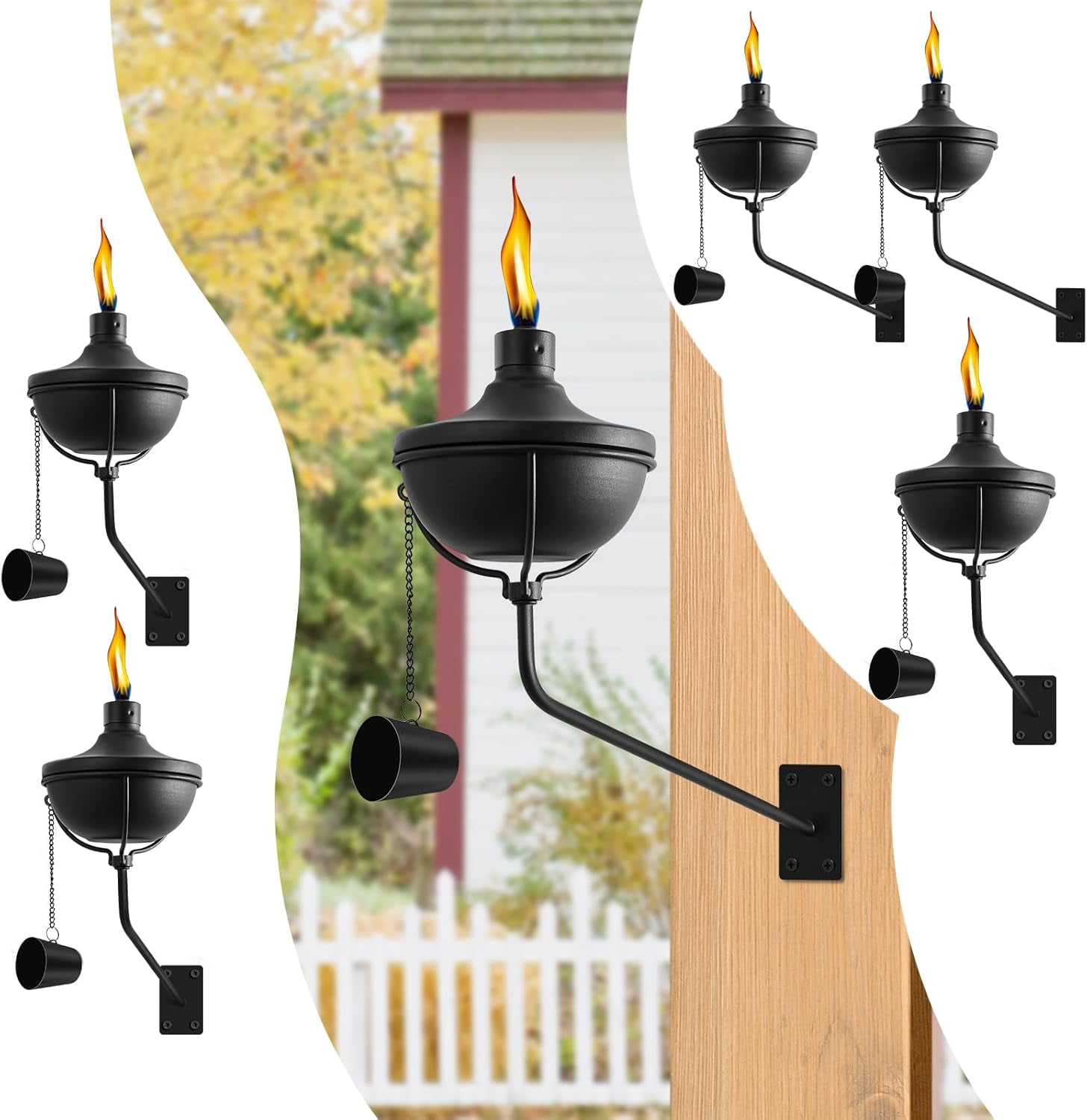 Wall Mounted Citronella Torches Set of 6, 24 oz Garden Torches for ...