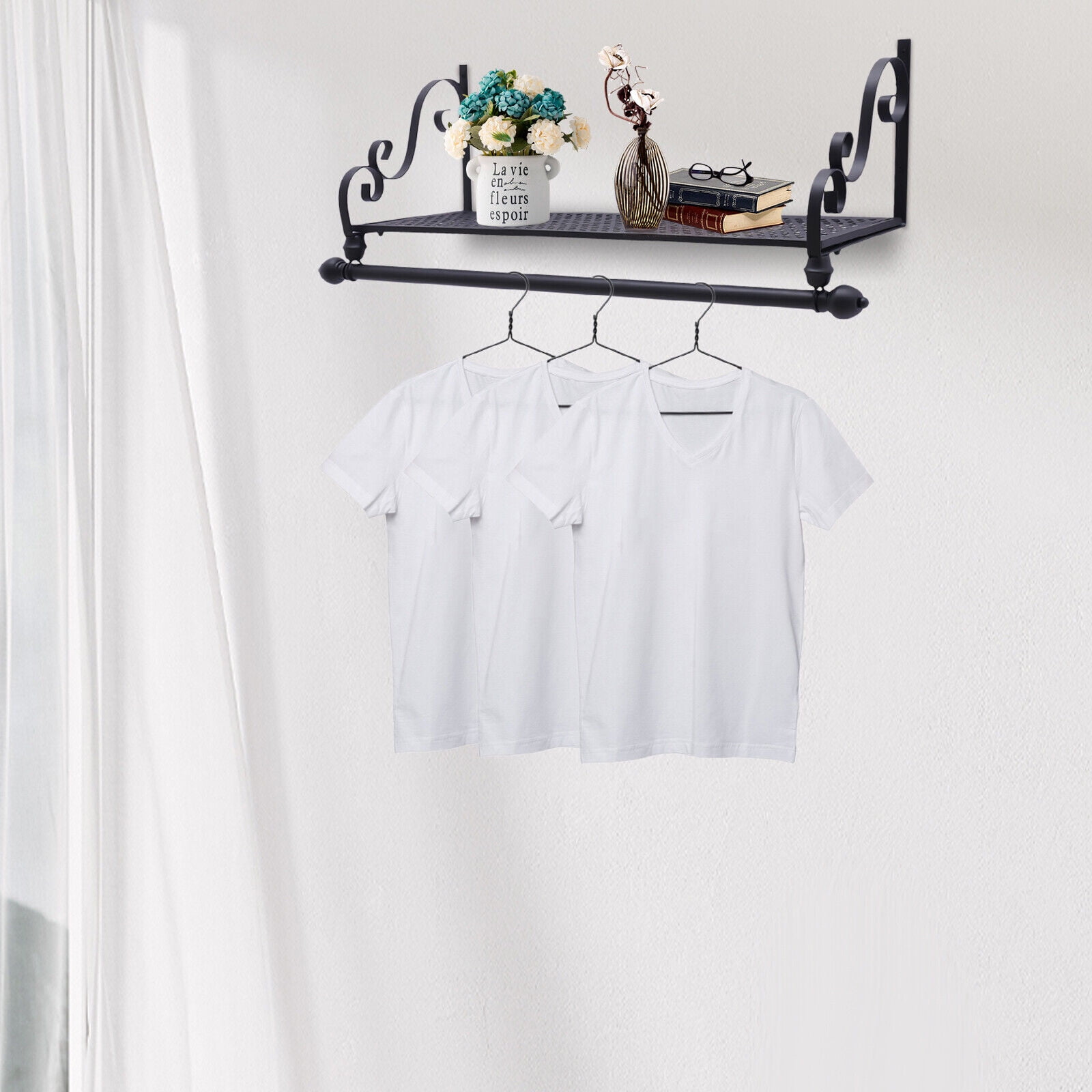 Wall Mounted Closet Organizer Shelf Retro Black Clothes Storage Rack ...