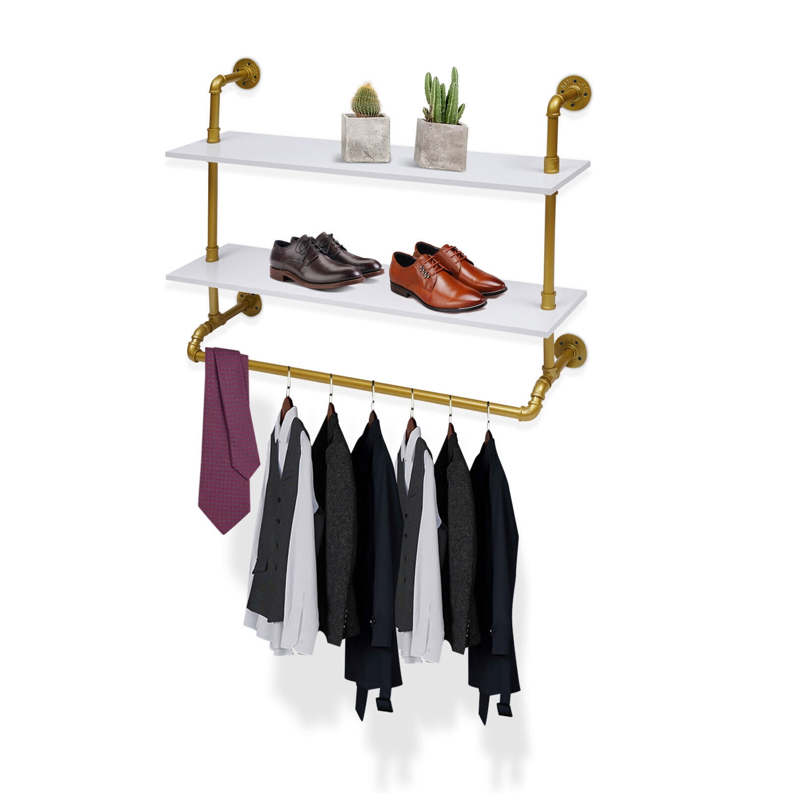 Wall Mounted Clothes Display Garment Rail Rack Industrial Pipe W/ 2 ...