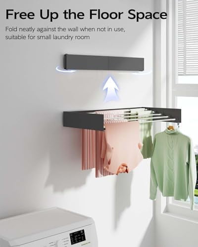 Wall Mounted Clothes Drying Rack 32", Foldable Wall Mount Laundry Rack ...
