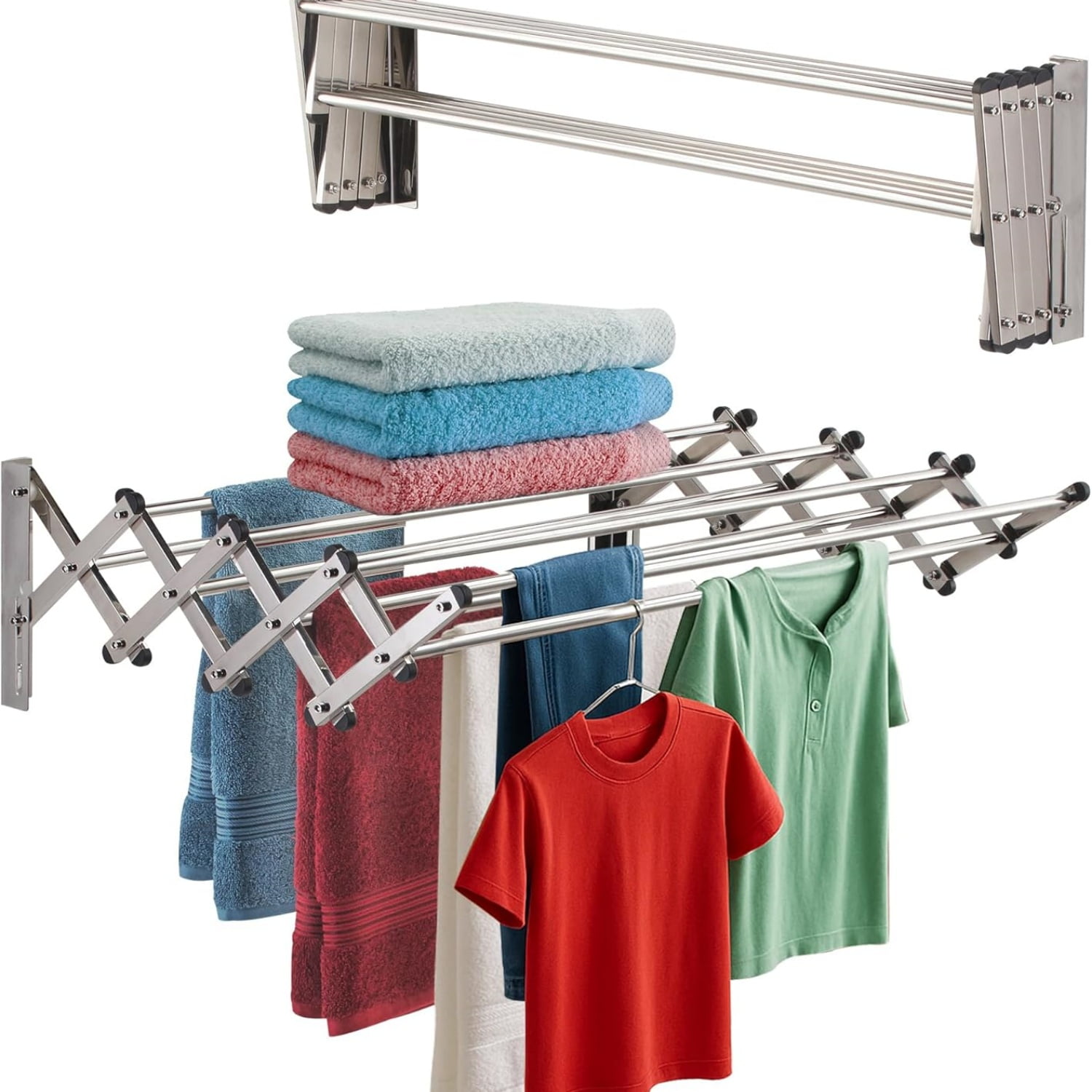 Wall Mounted | Clothes Drying Rack | 34" Wide | 22.5 Linear Feet ...