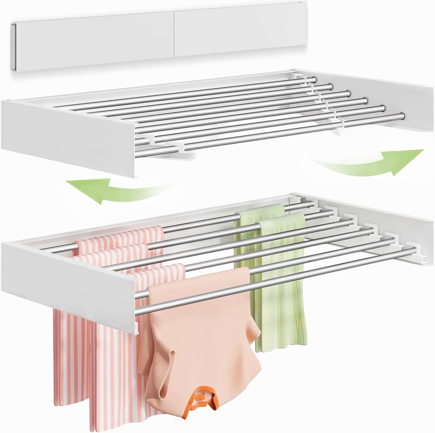 Wall Mounted Clothes Drying Rack 40 inches, Foldable Wall Mount Laundry ...