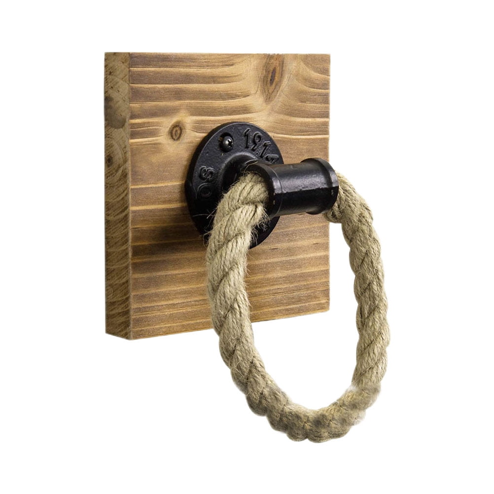 Wall Mounted Clothes Hanger Towel Hangers Ring Rope Holder Wooden Hook ...