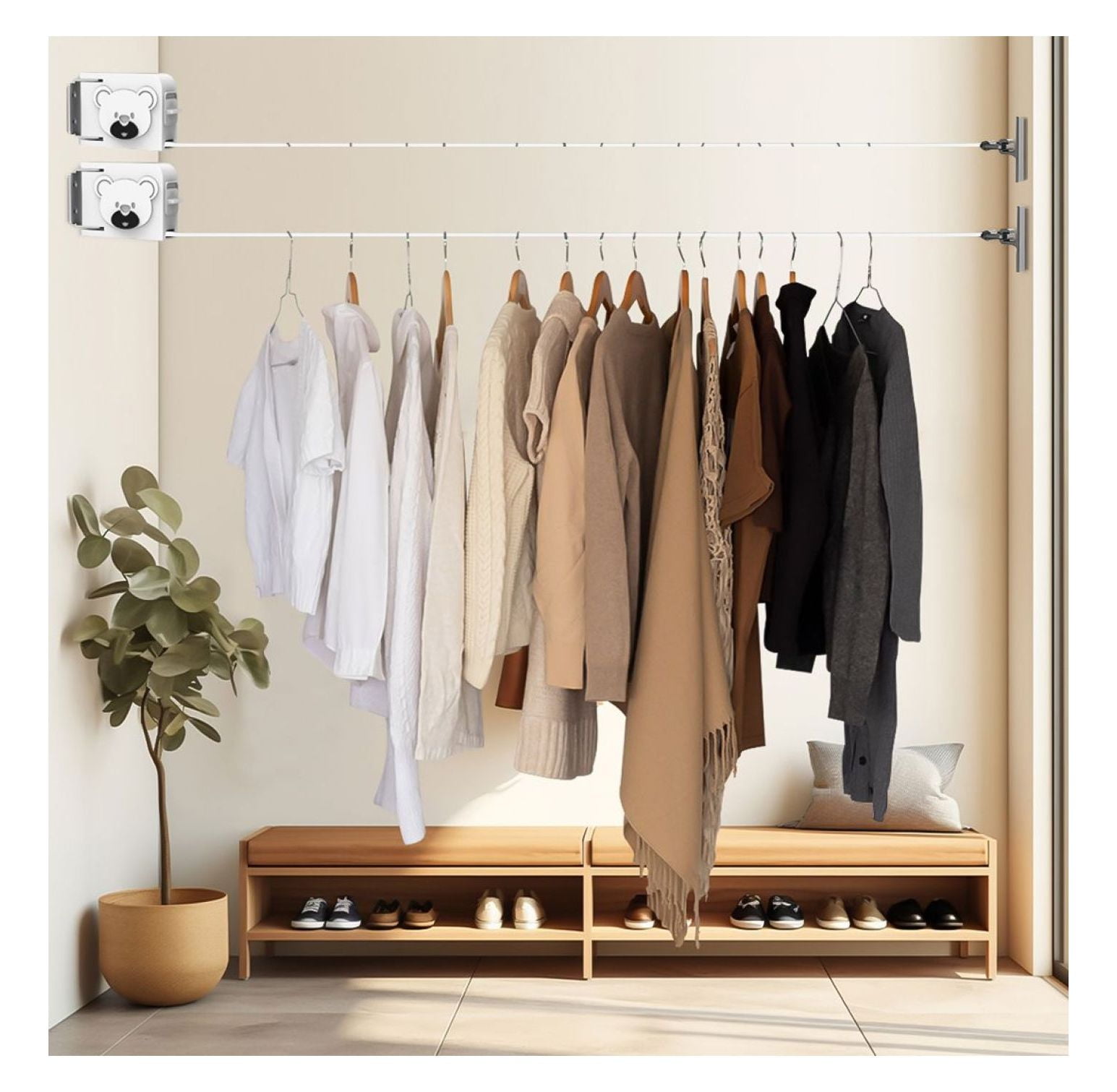Wall Mounted Clothes Line 2-Pack - 160mm Retractable Laundry Rack ...