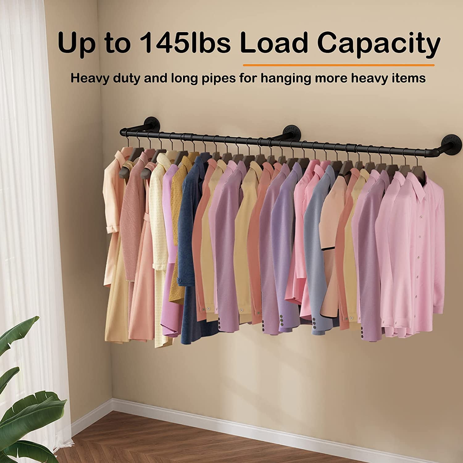 Wall Mounted Clothes Rack 52.6in 2 Packs Industrial Pipe | Sturdy Build ...