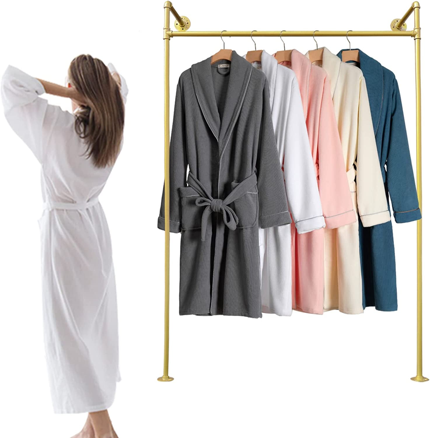 Wall Mounted Clothes Rack Gold Metal Clothing Hanging Rod Laundry Room ...