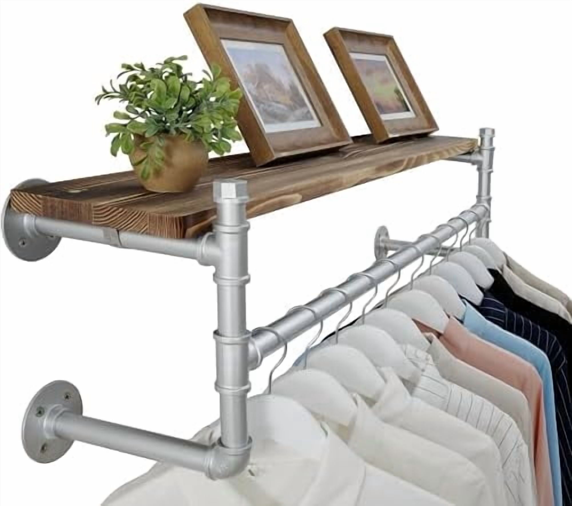 Wall Mounted Clothes Rack with Shelf,41.3" Industrial Pipe Clothing ...