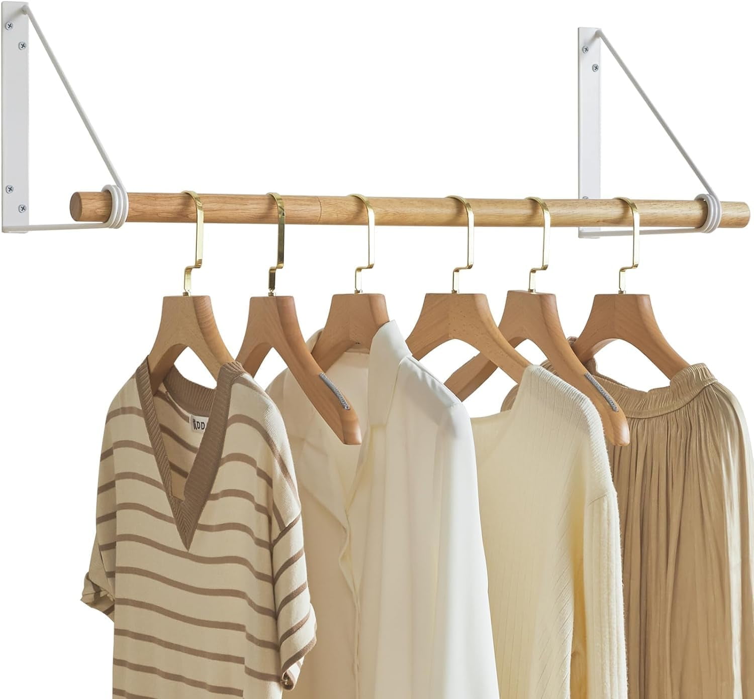 Wall Mounted Clothes Rack, Wood Wall Mounted Clothes Rail, Space-Saving ...