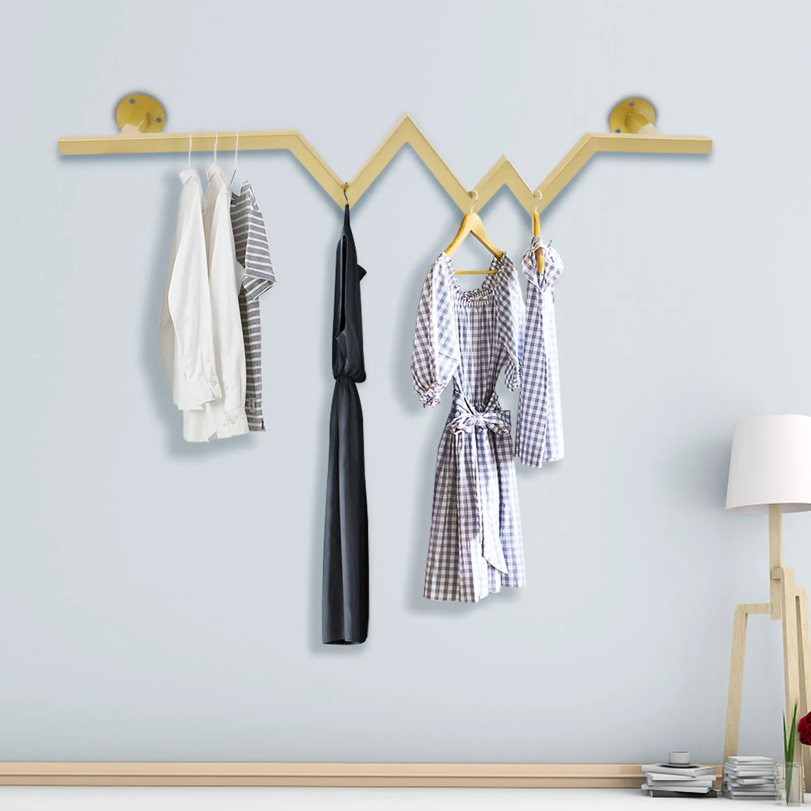 Wall Mounted Clothes Storage Rack Clothes Hanging Bar Heavy Duty ...
