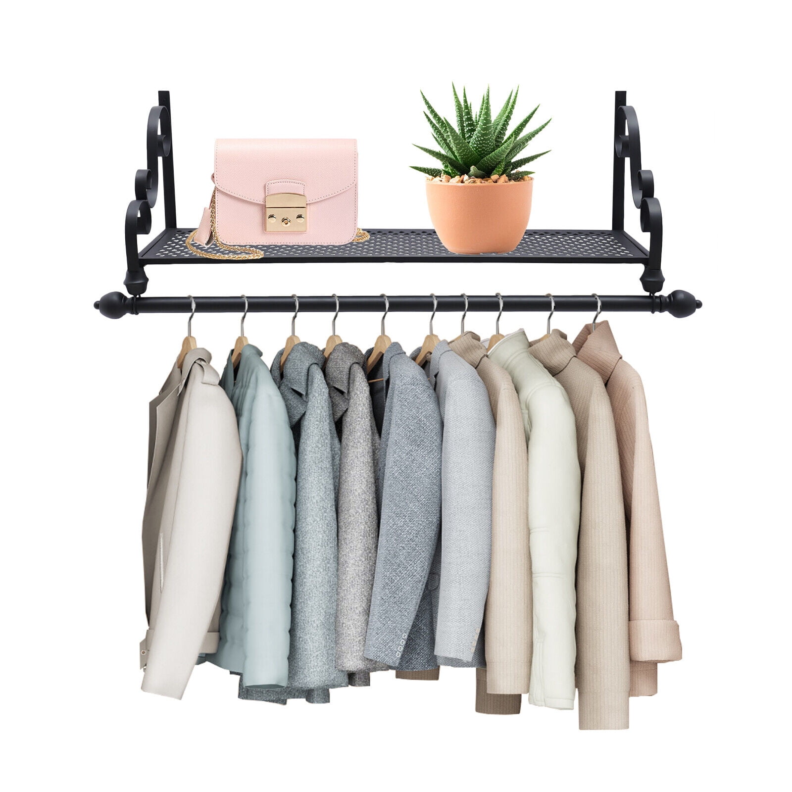 Wall Mounted Clothes Storage Shelf, Closet Organizer, Bedroom Coat ...