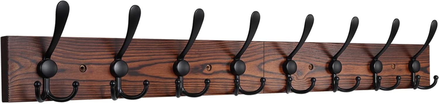Wall Mounted Coat Rack, Entryway Hanging , Metal Wood Rack with 4 Black ...