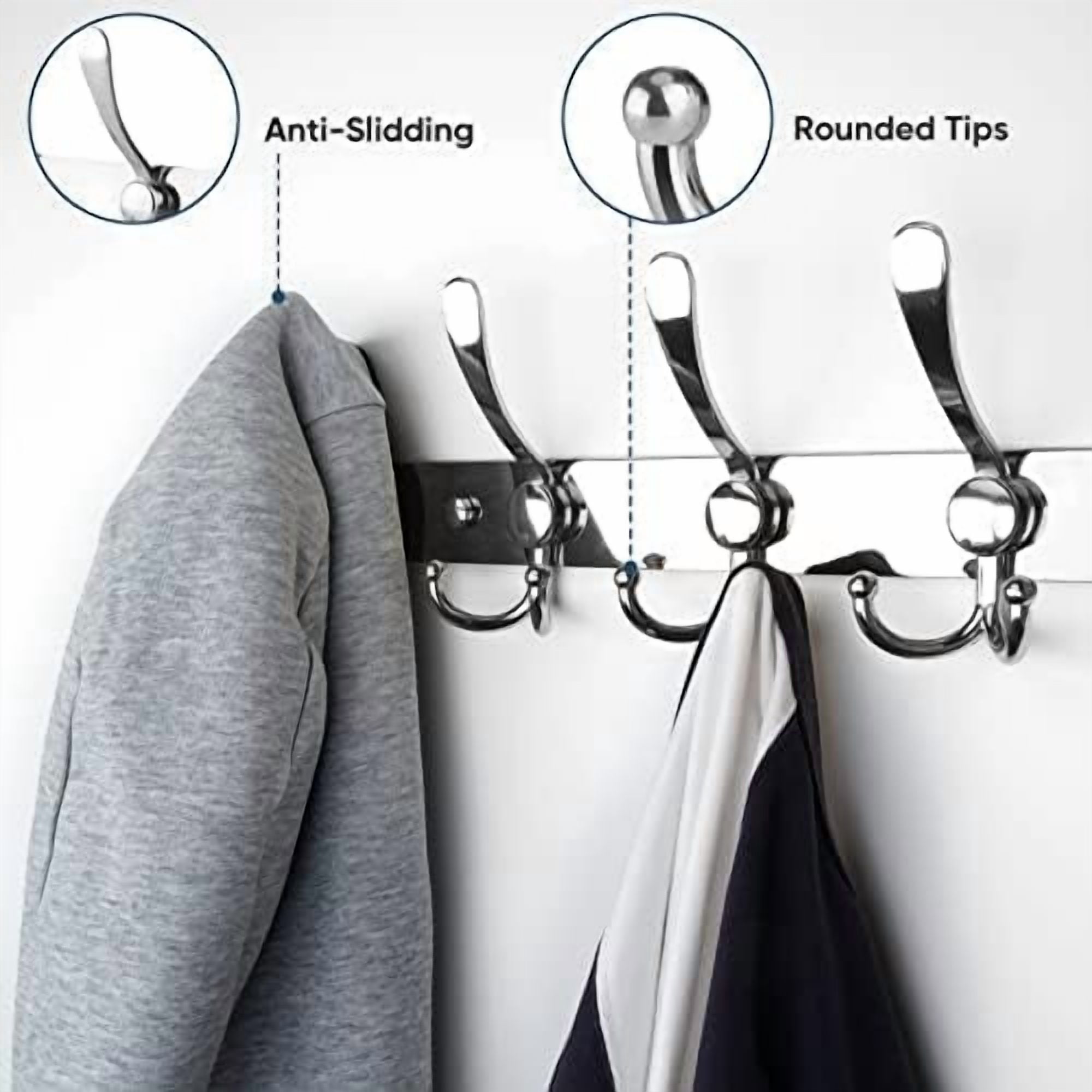 Wall Mounted Coat Rack, Five Heavy Duty Tri Hooks All Metal ...