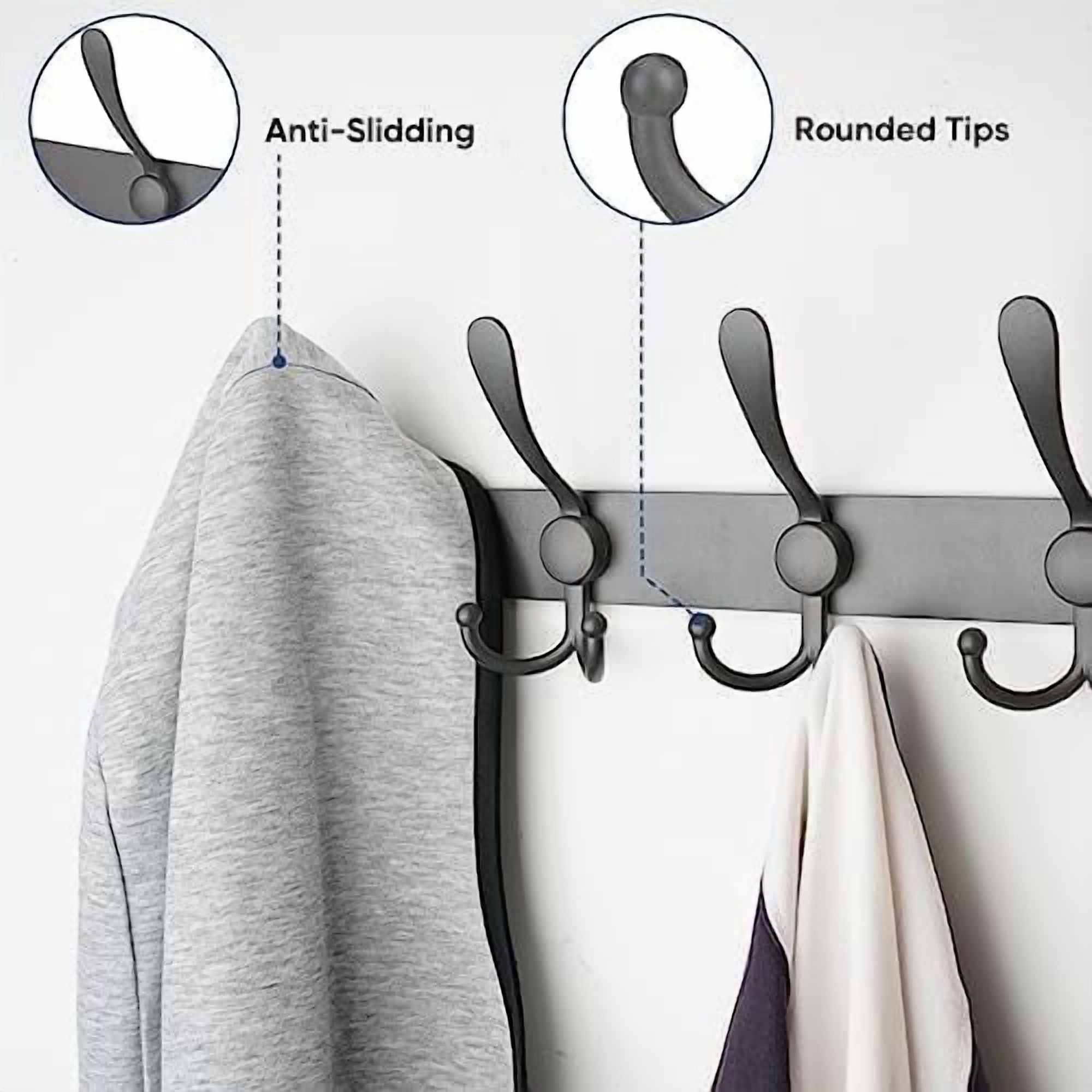 Wall Mounted Coat Rack, Five Heavy Duty Tri Hooks All Metal ...