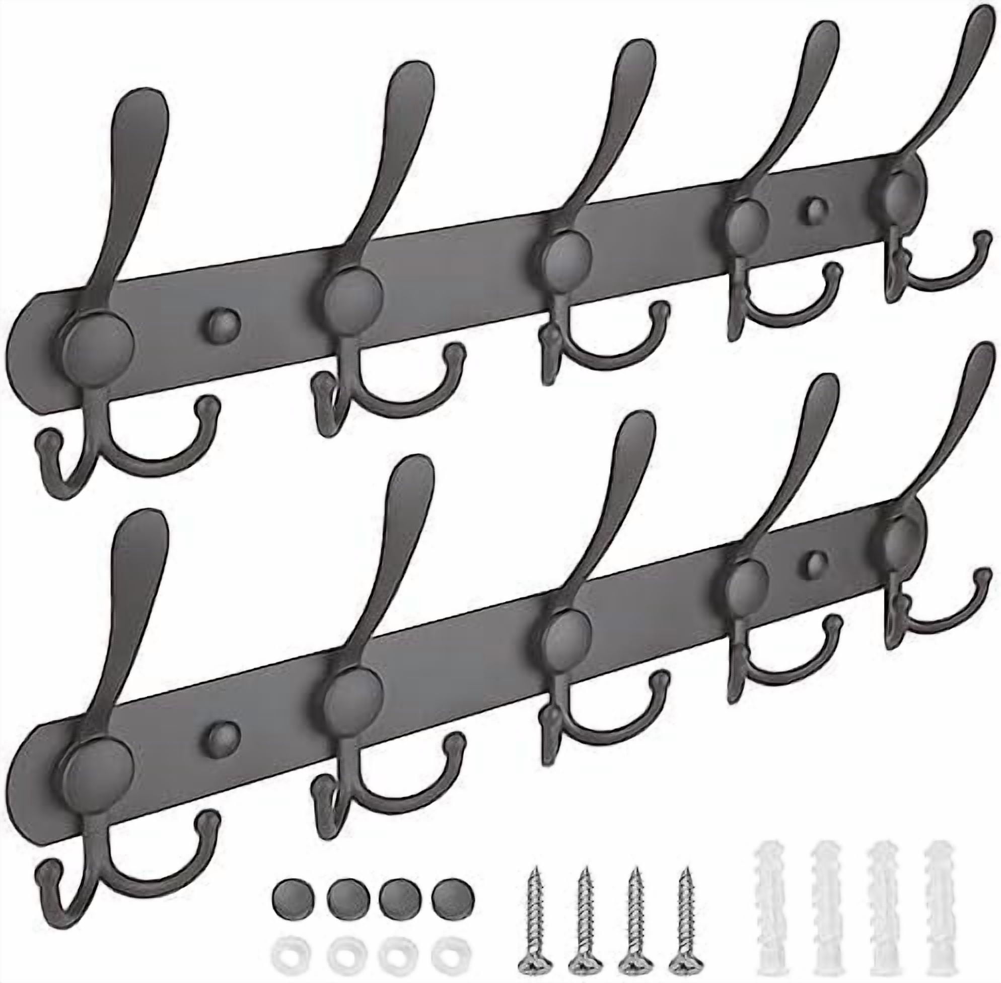 Wall Mounted Coat Rack, Five Heavy Duty Tri Hooks All Metal ...