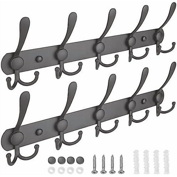 Wall Mounted Coat Rack, Five Heavy Duty Tri Hooks All Metal ...