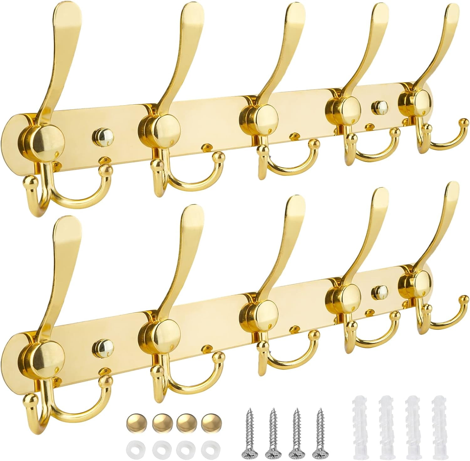Wall Mounted Coat Rack, Five Heavy Duty Triple Hooks Full Metal ...
