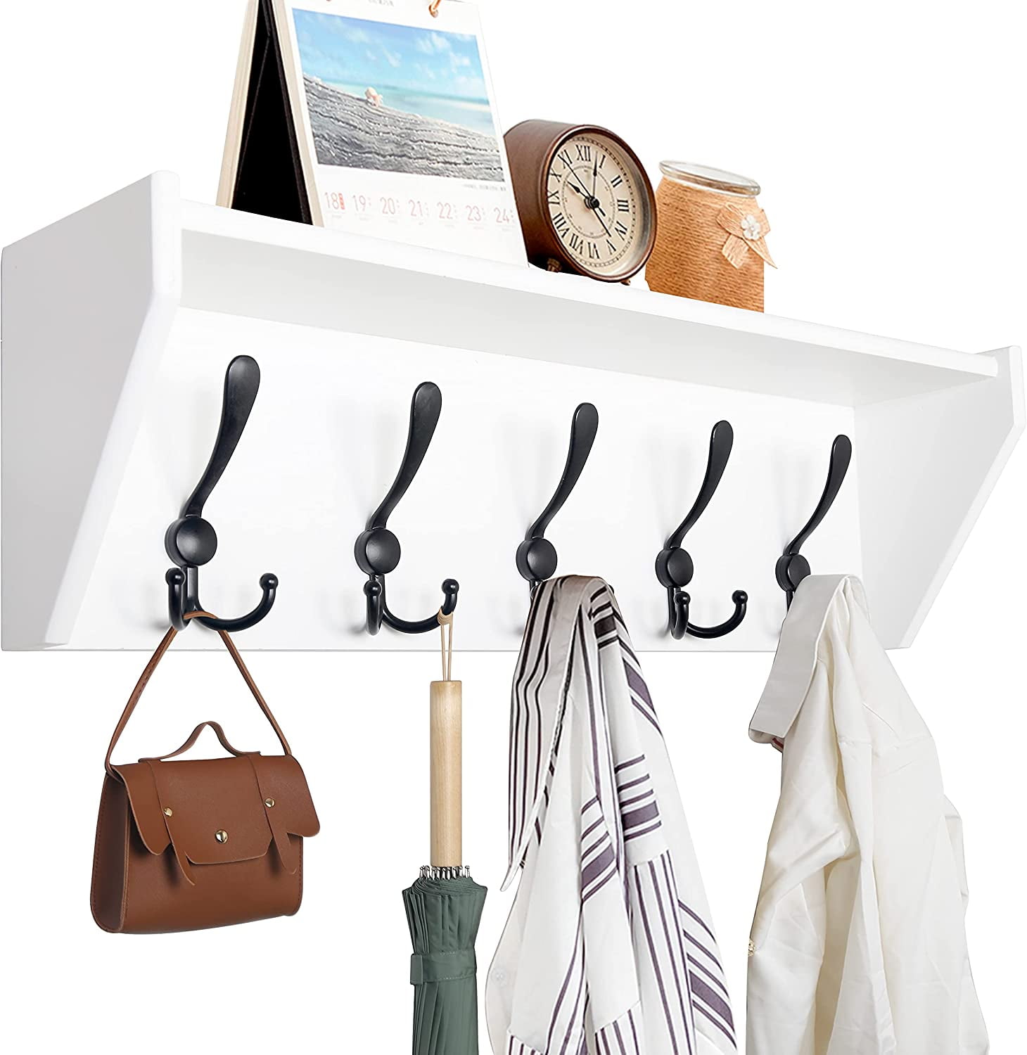 Wall Mounted Coat Rack with Shelf,24" Long Wall Shelf with Hooks ...