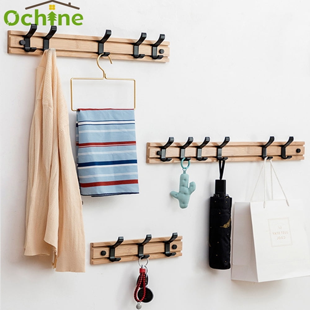 Wall Mounted Coat Rack with 3 Slidable Hooks Wooden Vintage Clothes ...