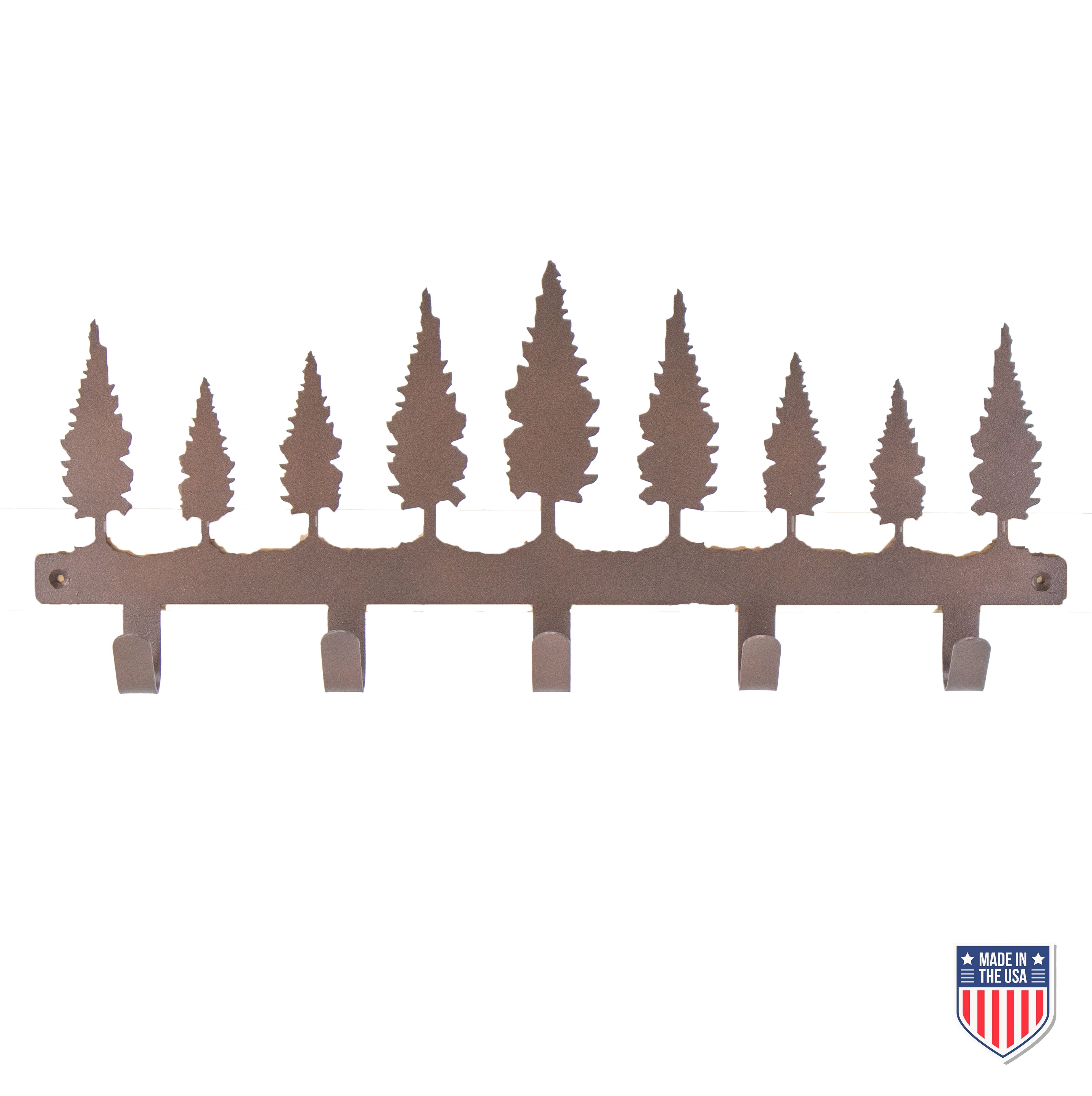 Rustic Wall Coat Rack w/ Pine Tree Design – Brown, 5 Heavy Duty Hooks ...