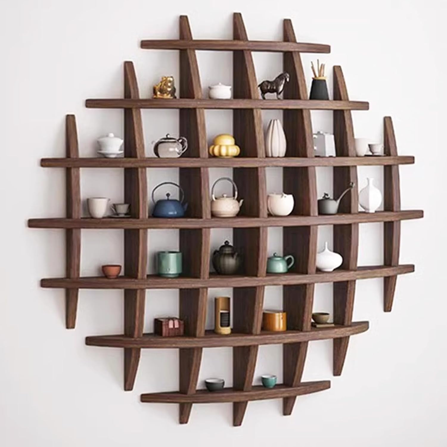Wall Mounted Coffee Mug Display Rack, Wood Tea Cup Holder, Tea Set ...