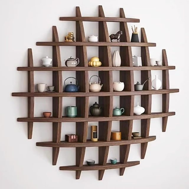 Wall Mounted Coffee Mug Display Rack, Wood Tea Cup Holder, Tea Set ...