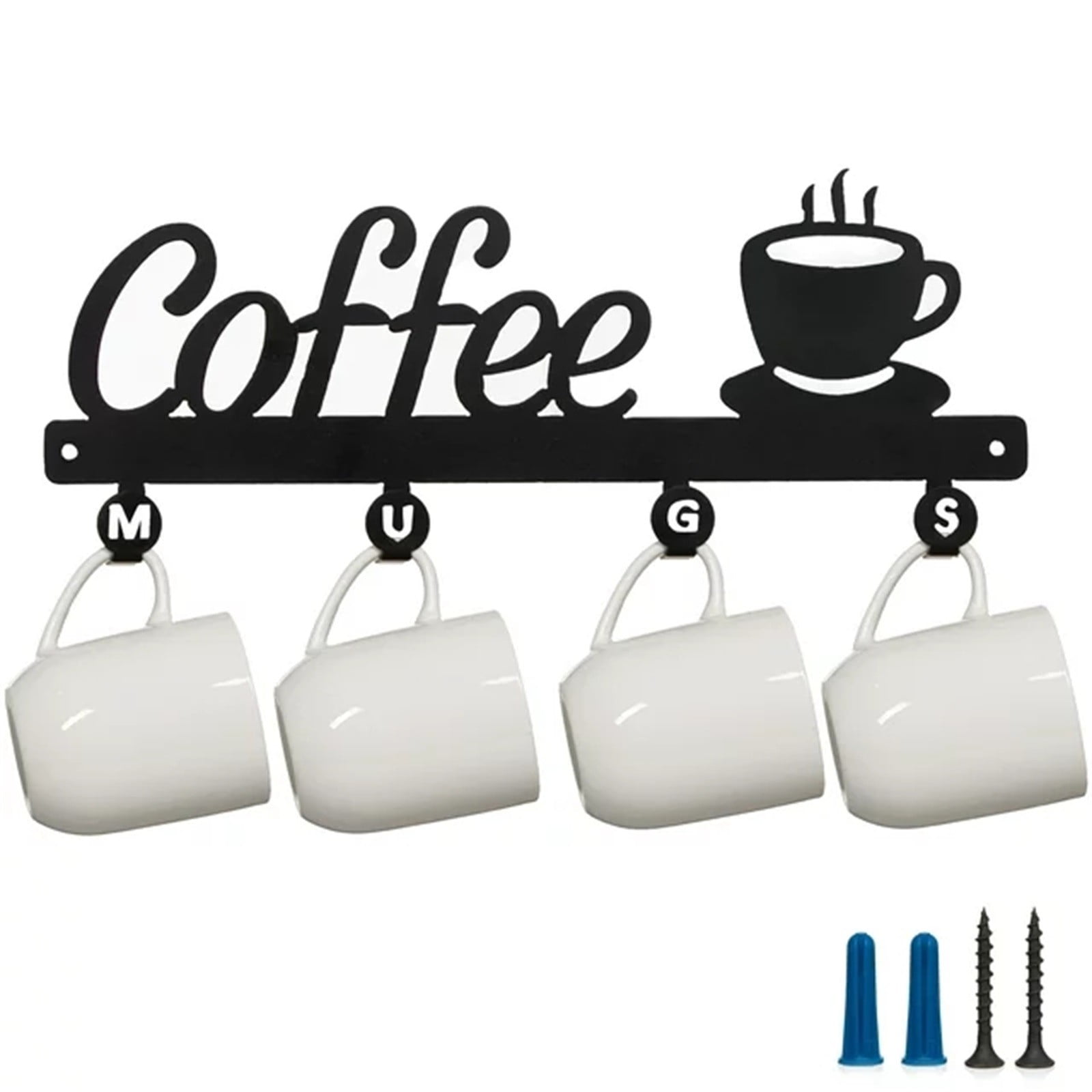 Wall Mounted Coffee Mug Holder, Metal Cups Rack with 4 Hooks Mugs ...