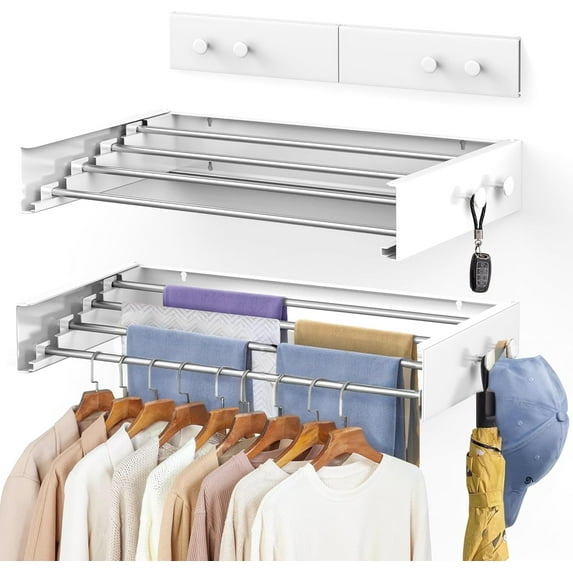 Wall Mounted Collapsible Laundry Drying Rack - 4 Aluminum Rods, 8 ...