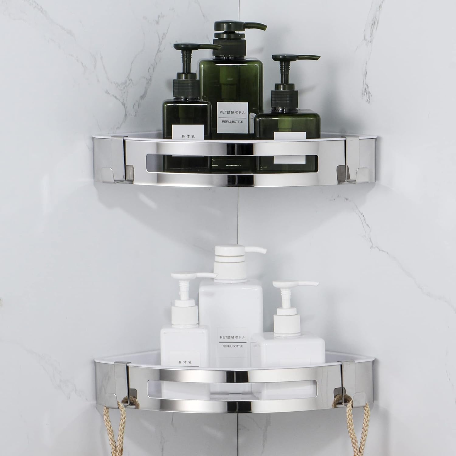 Wall Mounted Corner Shower Caddy, Bathroom Silver Shower Shelf With ...