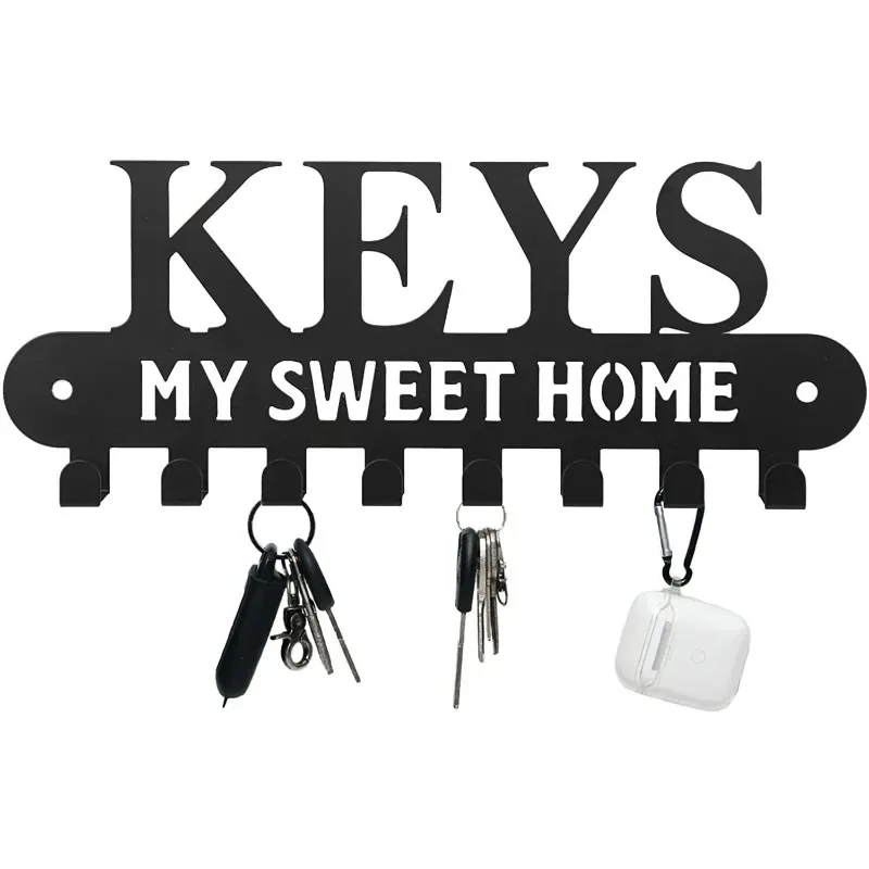 Wall Mounted Decor Black Metal Key Holder Hooks with Sweet Home ...