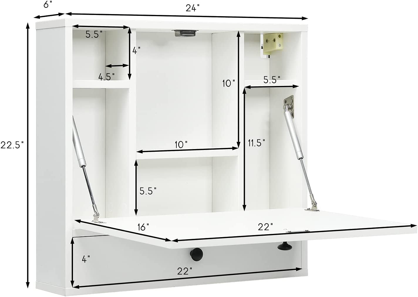 Wall Mounted Desk, Wall Computer Desk w/Storage Drawer & Shelves, Compact Floating Desk for Wall ...