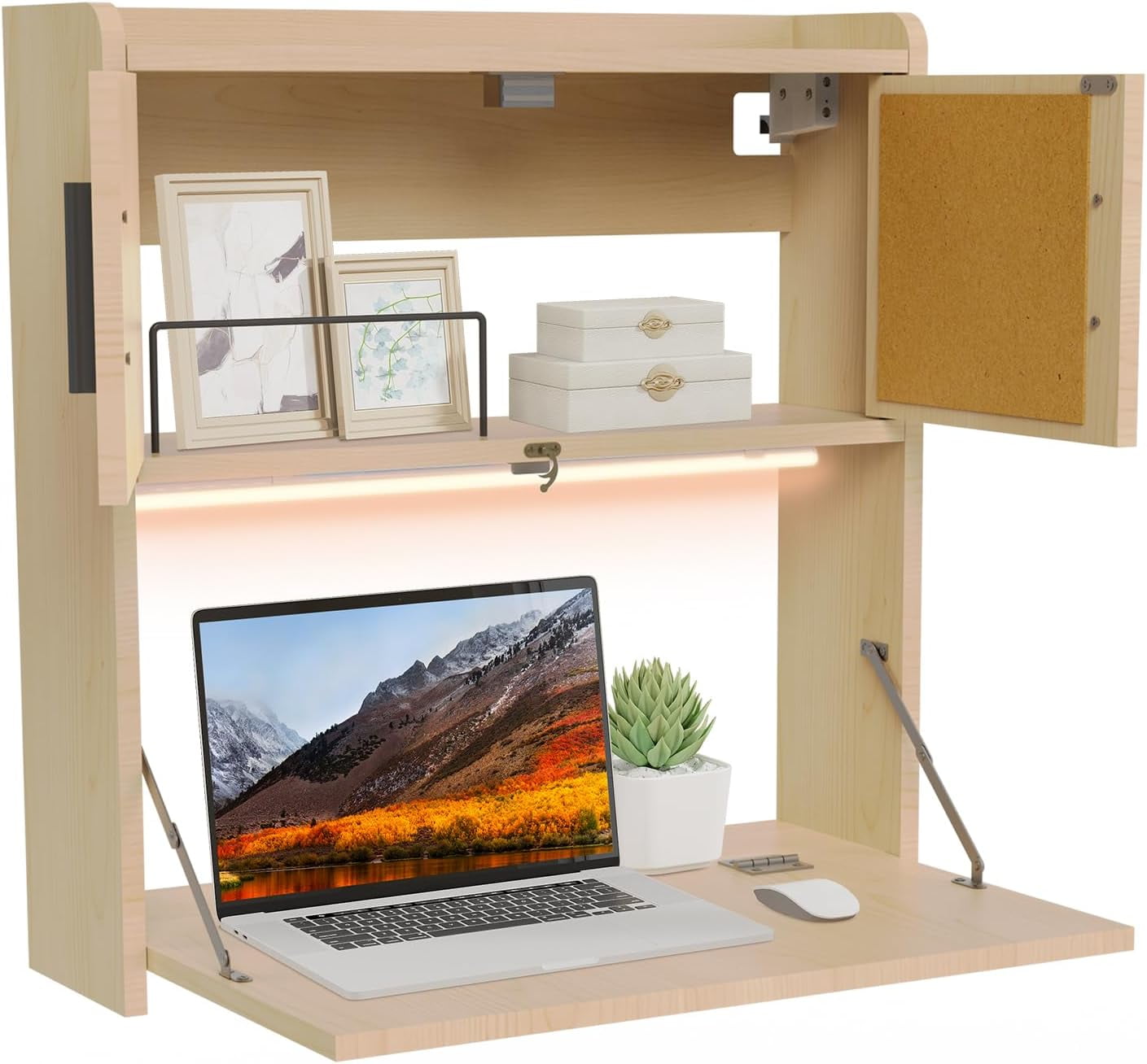 Wall Mounted Desk with LED Light Multifunctional Fold Down Laptop ...