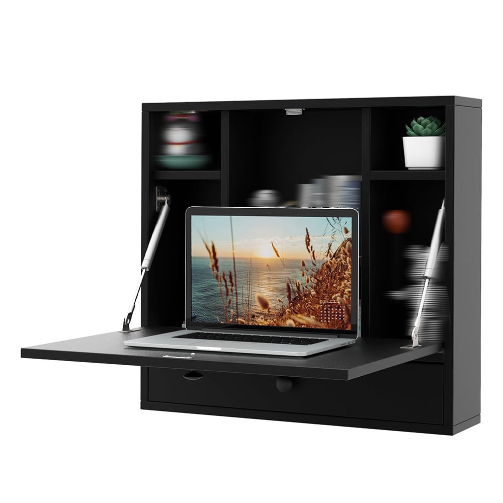 Wall Mounted Desk, Multi-Function Floating Desk Wall Mount Laptop Desk ...