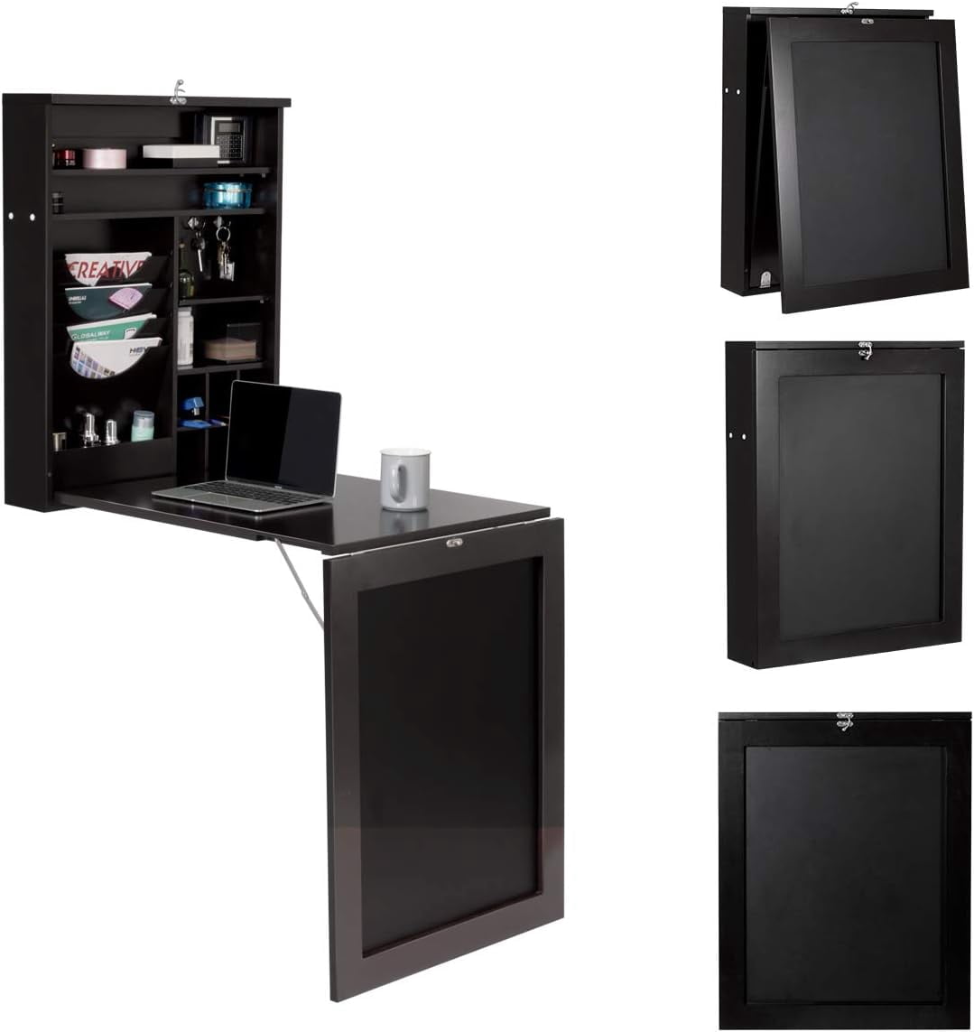 Wall Mounted Desk with Storage Shelves, Folding Desk for Wall with ...