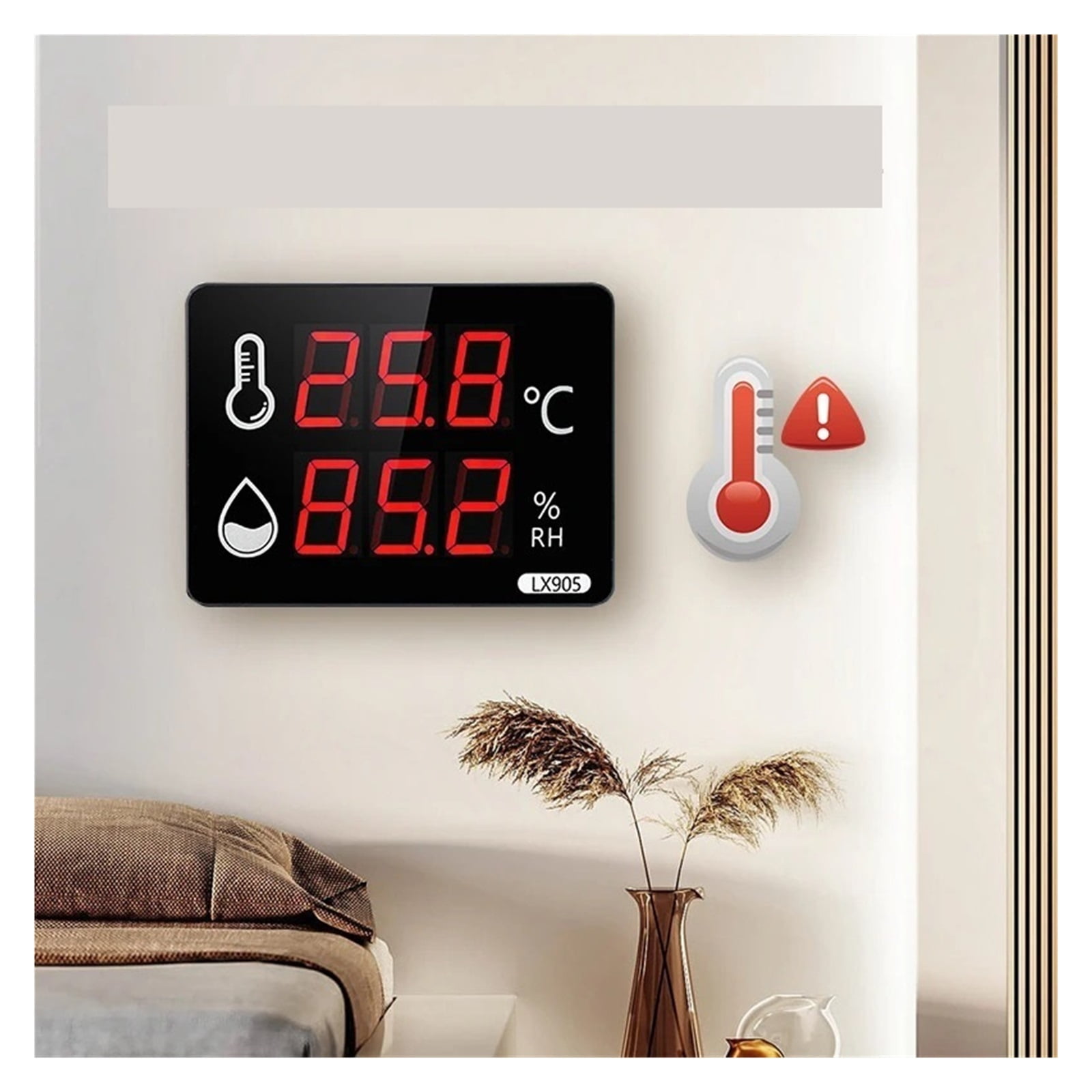 Wall-Mounted Digital LED Thermometer Hygrometer with Humidity Sensor ...