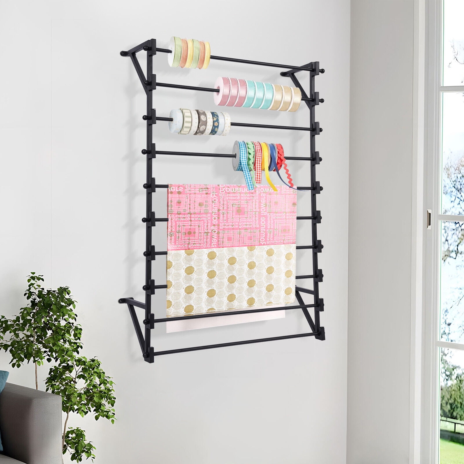 Wall Mounted Display Rack, 10-Layer Wall Wrapping Paper Ribbon ...