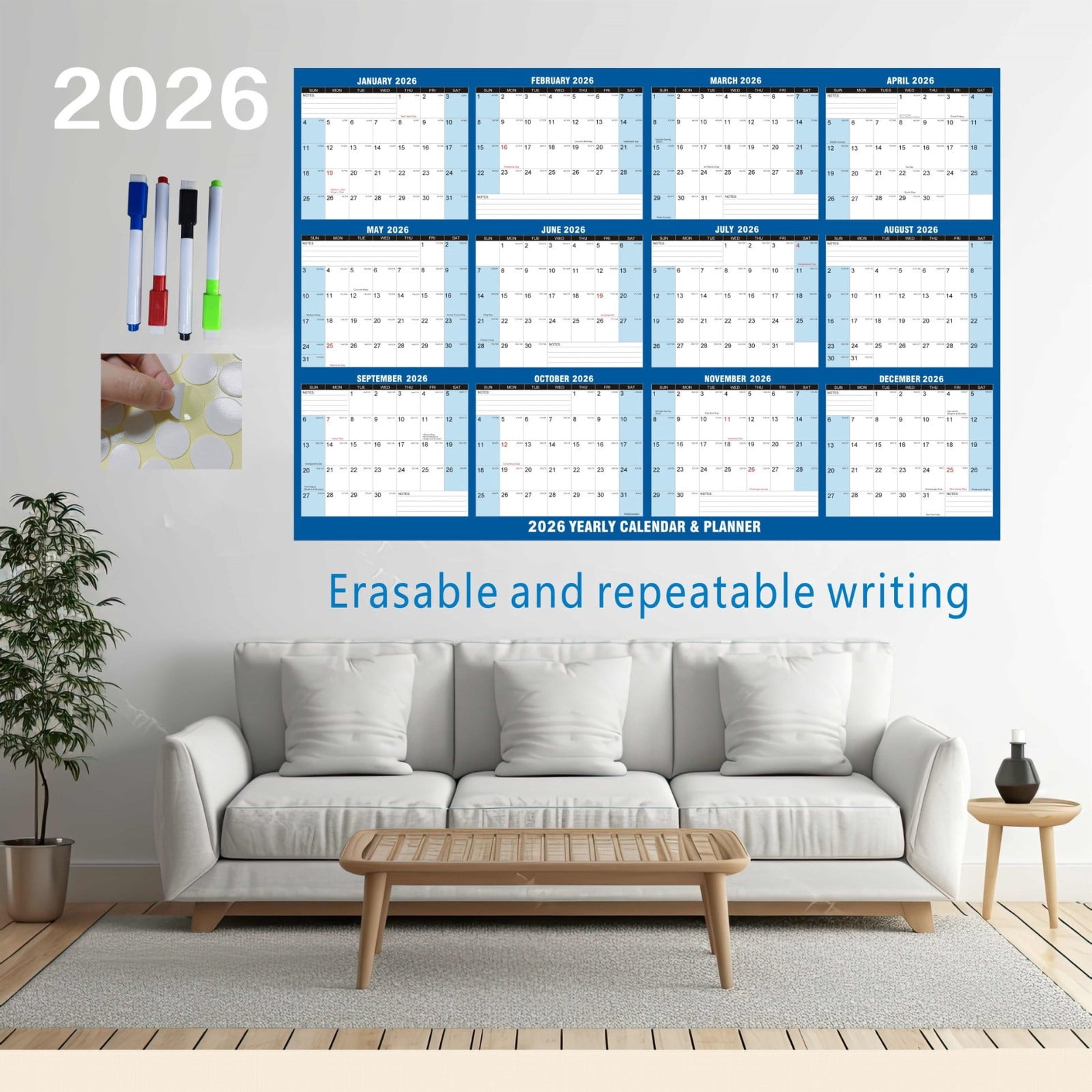 Wall Mounted Double Sided Adhesive Erasable Calendar Liquid 15mlLarge ...