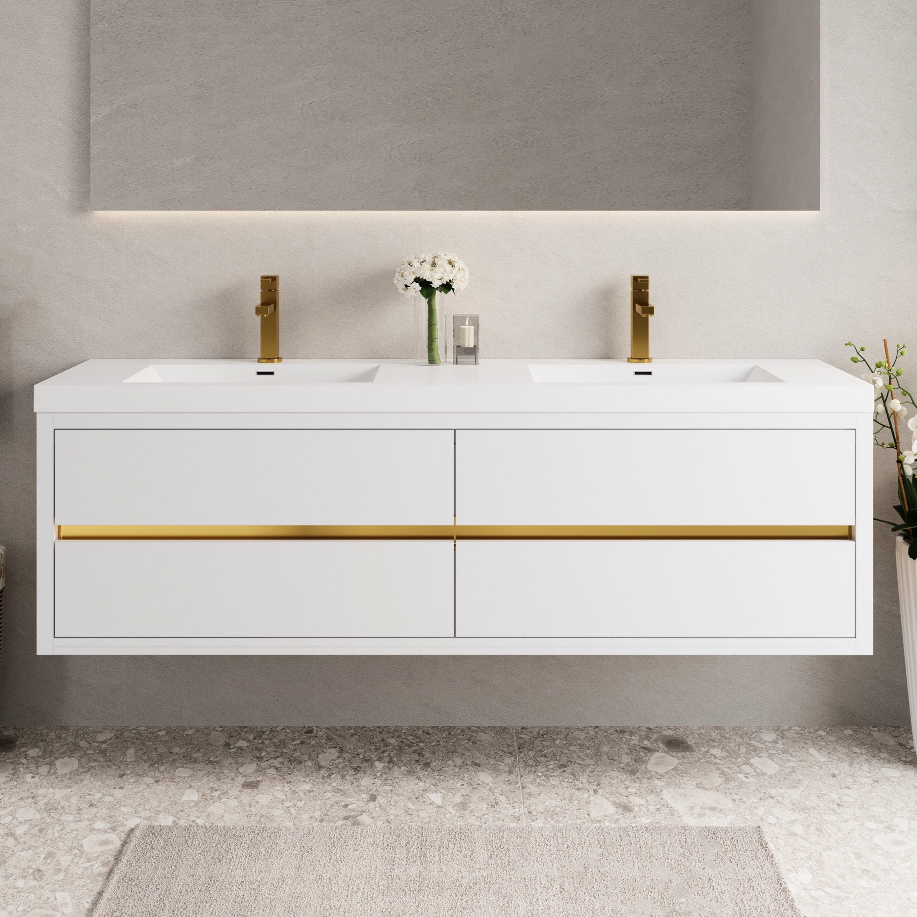Wall-Mounted Double Sink Vanity | U-Shape Drain Design for Hassle-Free ...