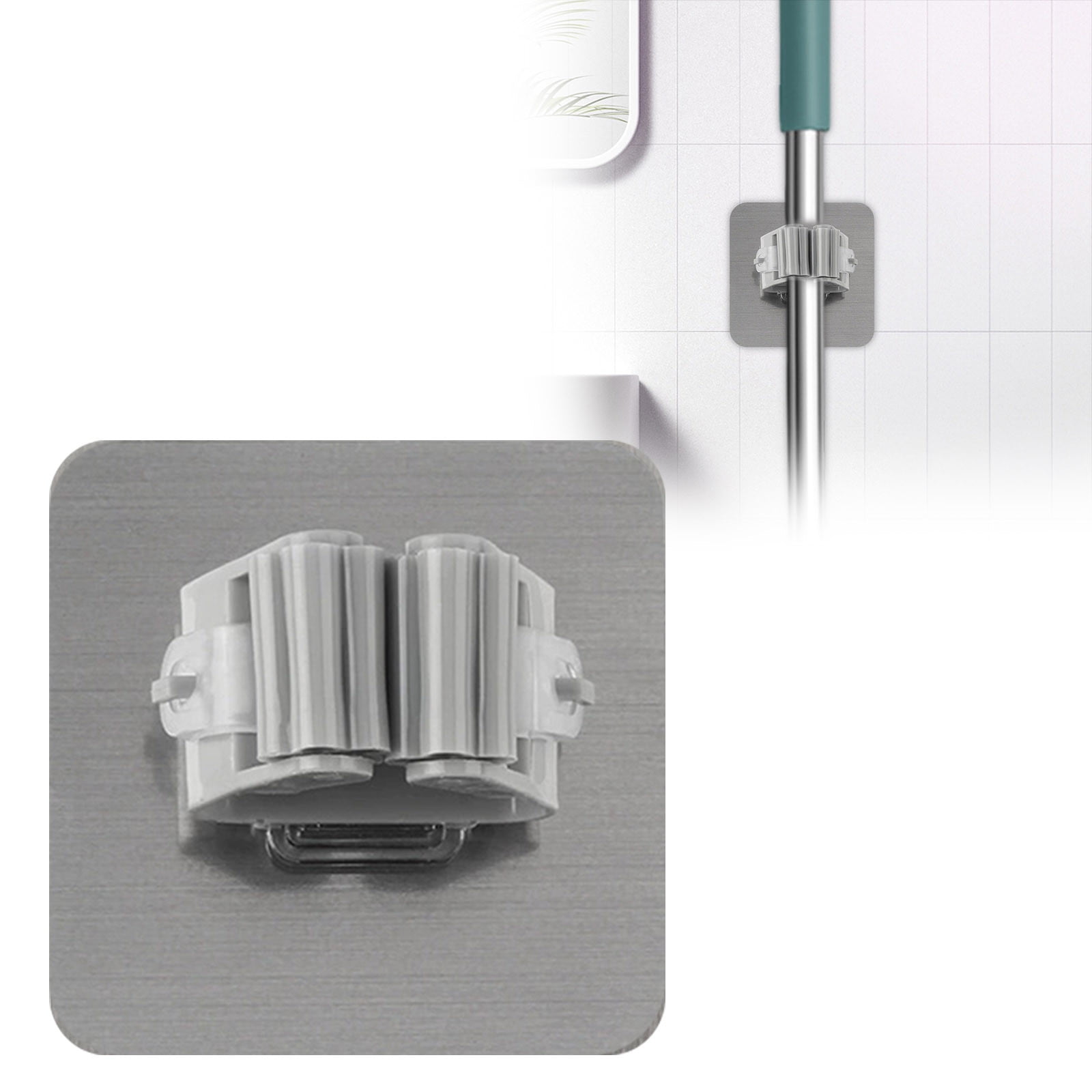 Wall Mounted No Drill Mop Holder Space Saving Easy Install Hook For And ...