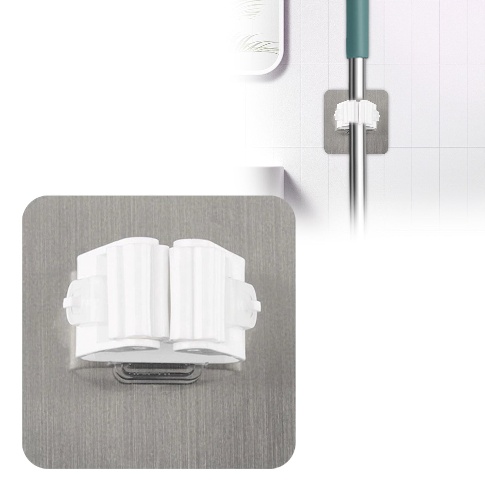 Wall Mounted No Drill Mop Holder Space Saving Easy Install Hook For And ...