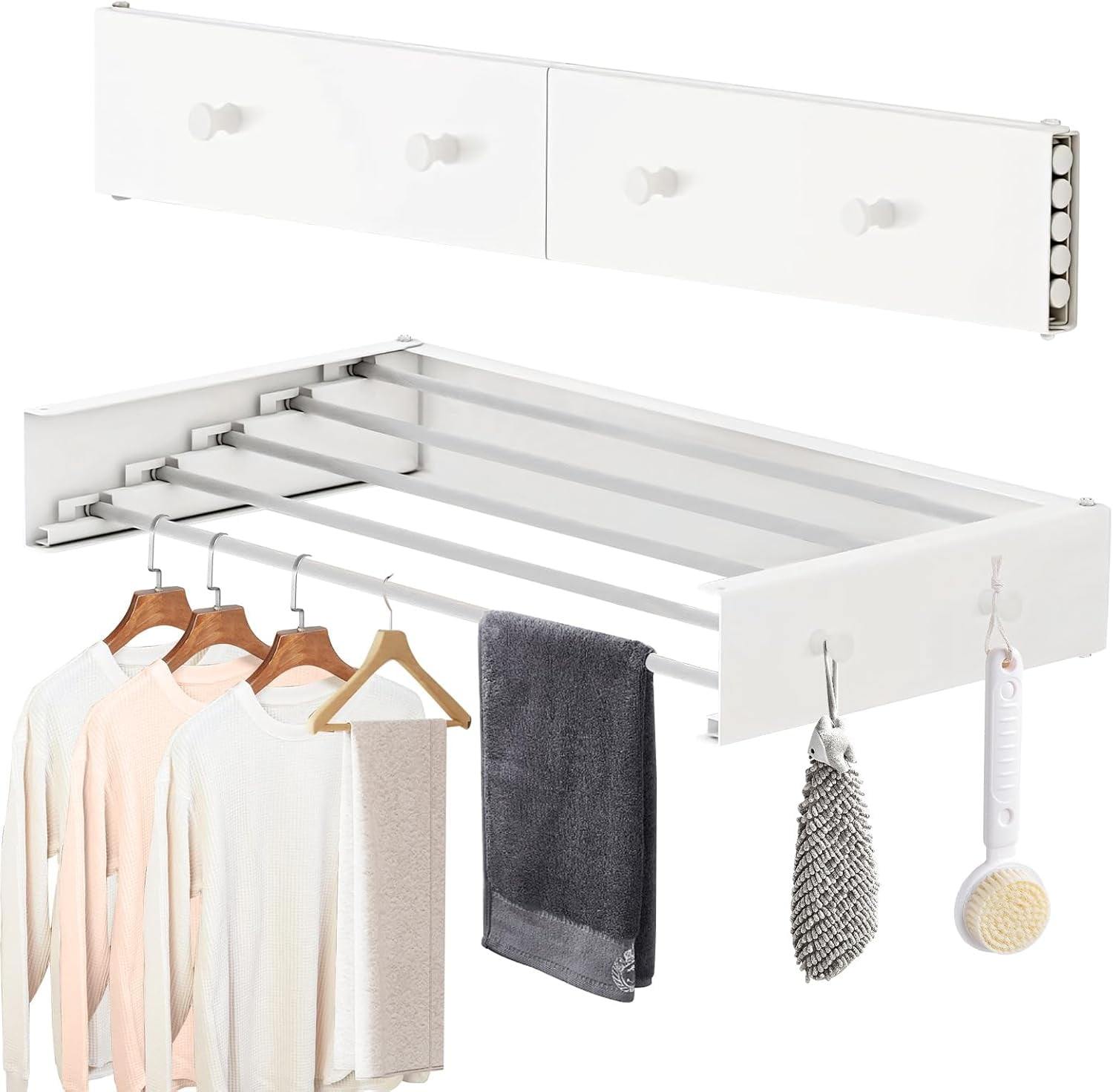 Wall Mounted Drying Rack, 24 Inch Collapsible Clothes Drying Rack Wall ...