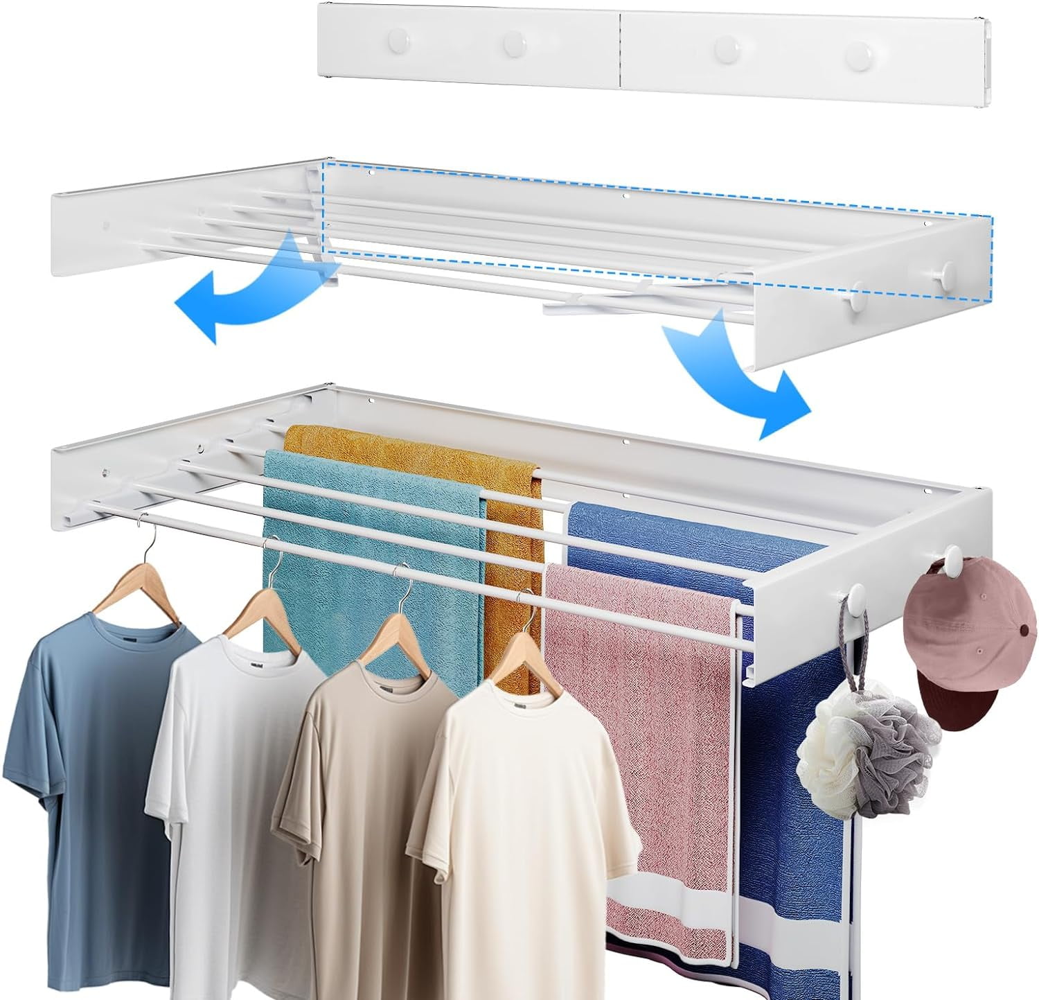 Wall Mounted Drying Rack 40", 5 Aluminum Poles, 60 lb. Load Capacity ...