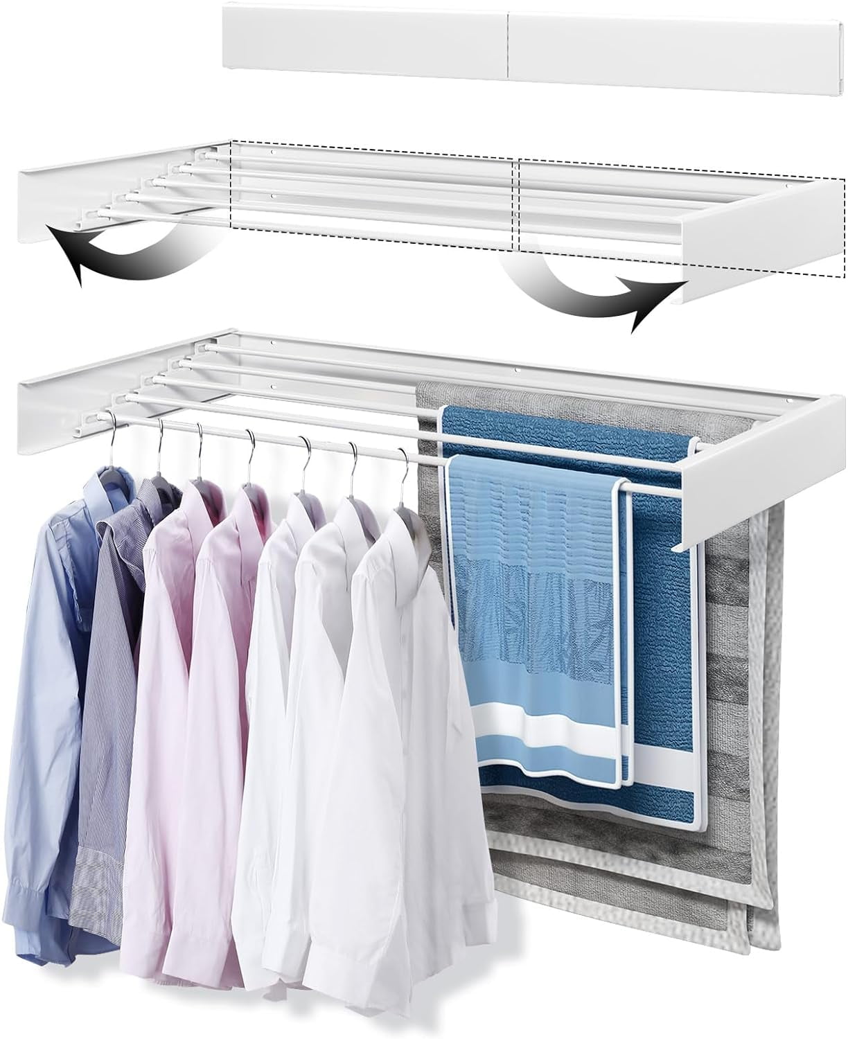 Wall Mounted Drying Rack 40", 5 Aluminum Poles, 60 lb. Load Capacity ...